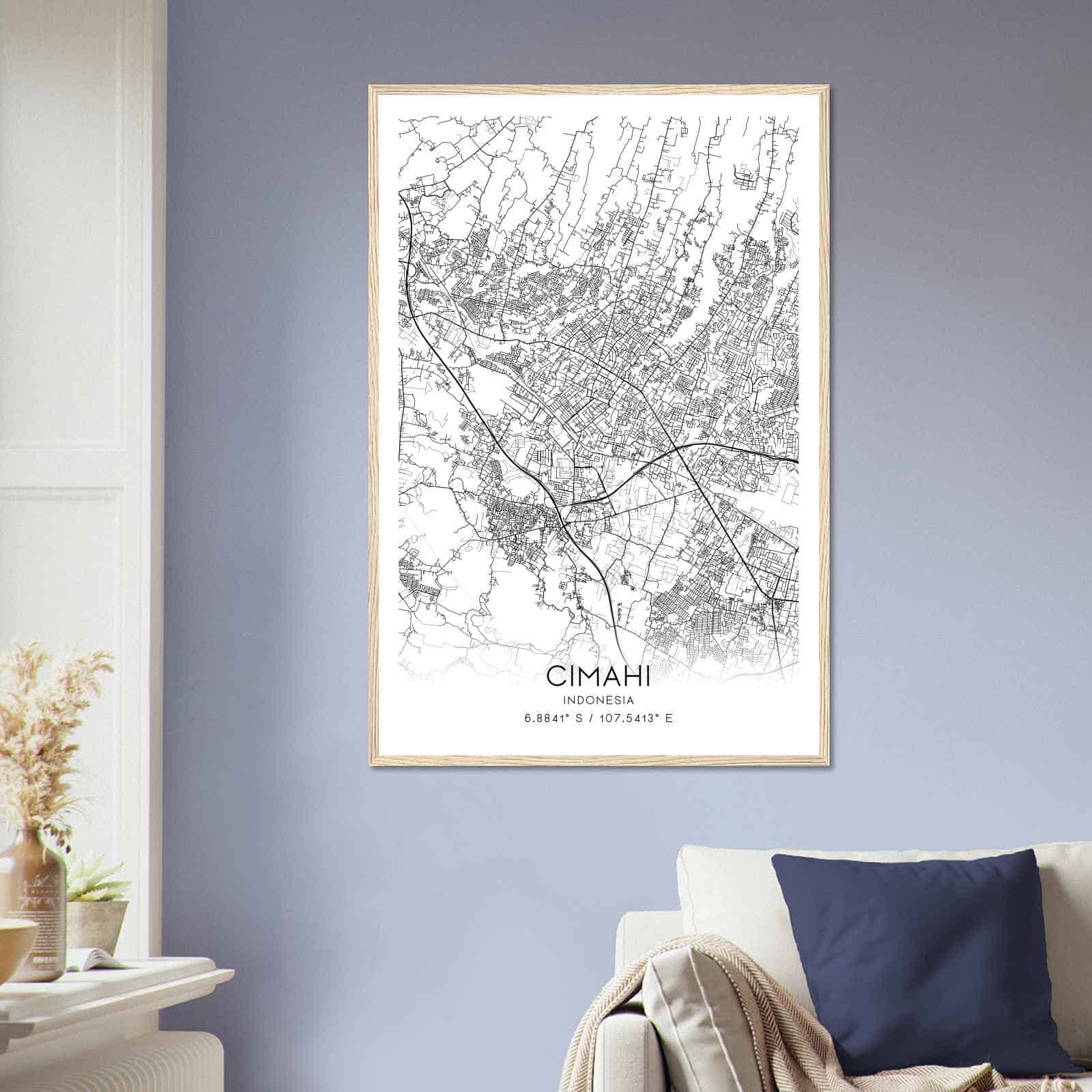 Cimahi Indonesia Map Poster, Cimahi City Road Wall Art Print - Custom ...