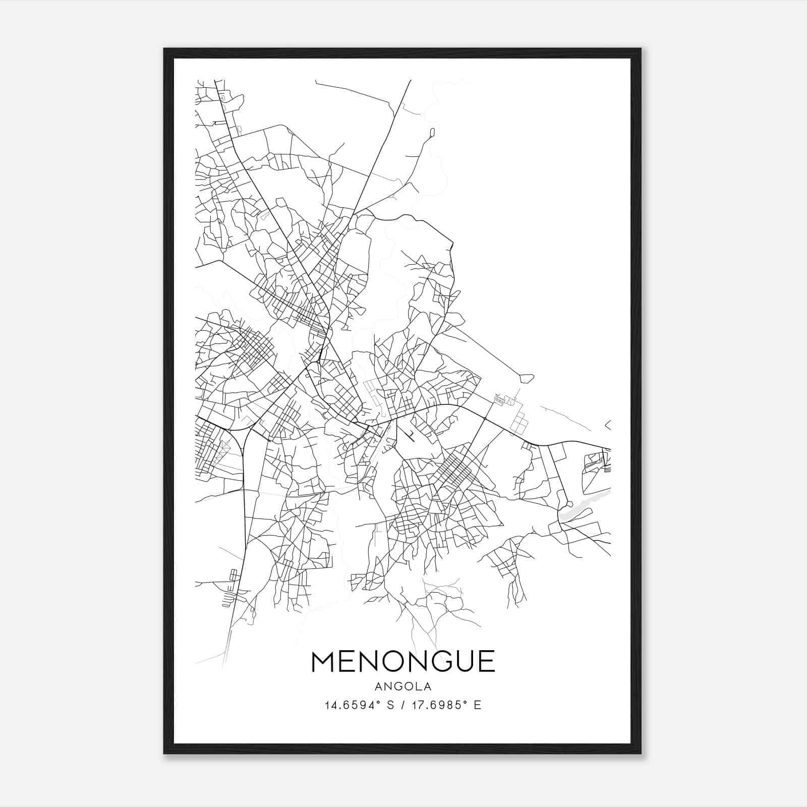 Menongue Angola Map Poster, Menongue City Road Wall Art Print - Custom ...