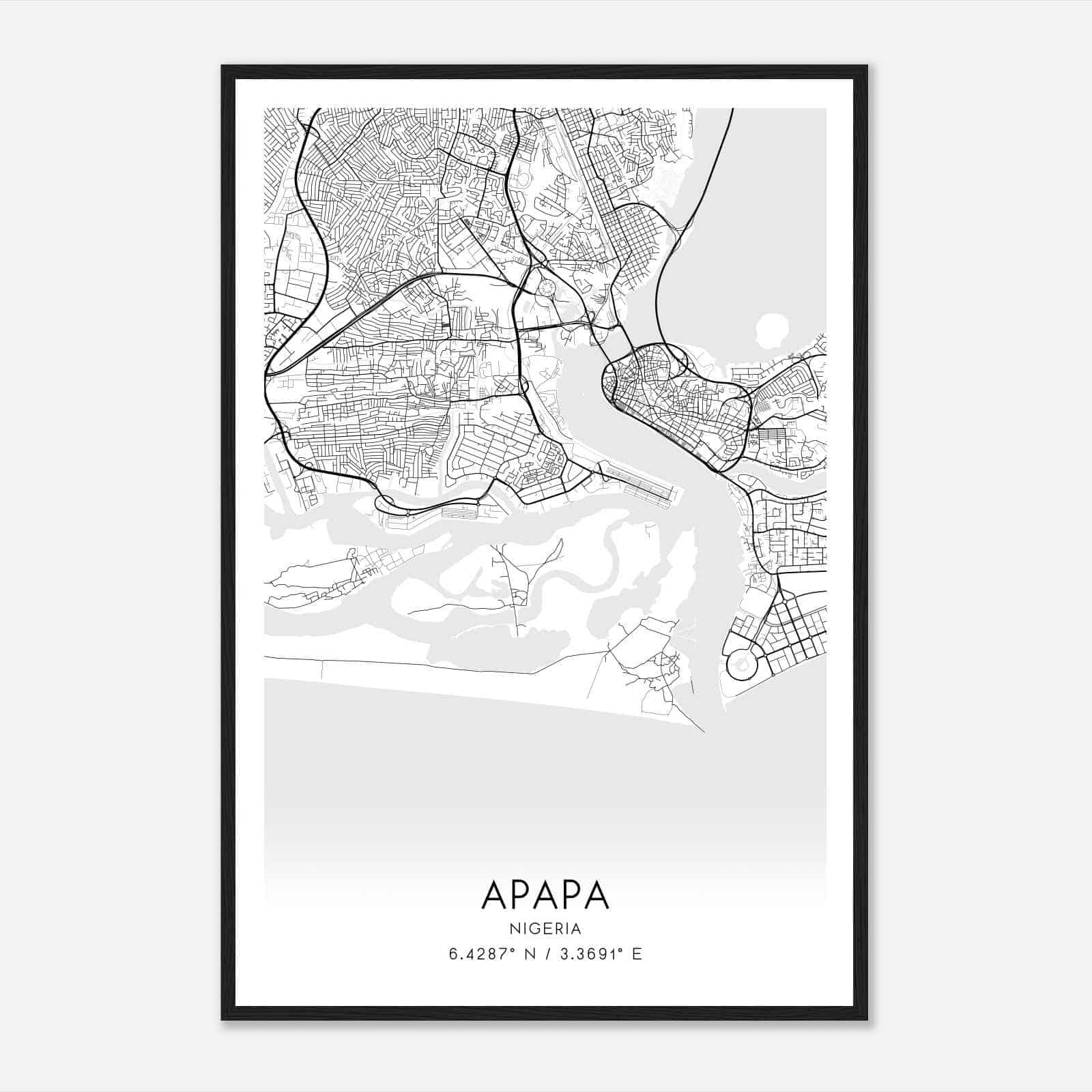 Apapa Nigeria Map Poster, Apapa City Road Wall Art Print - Custom Maps ...