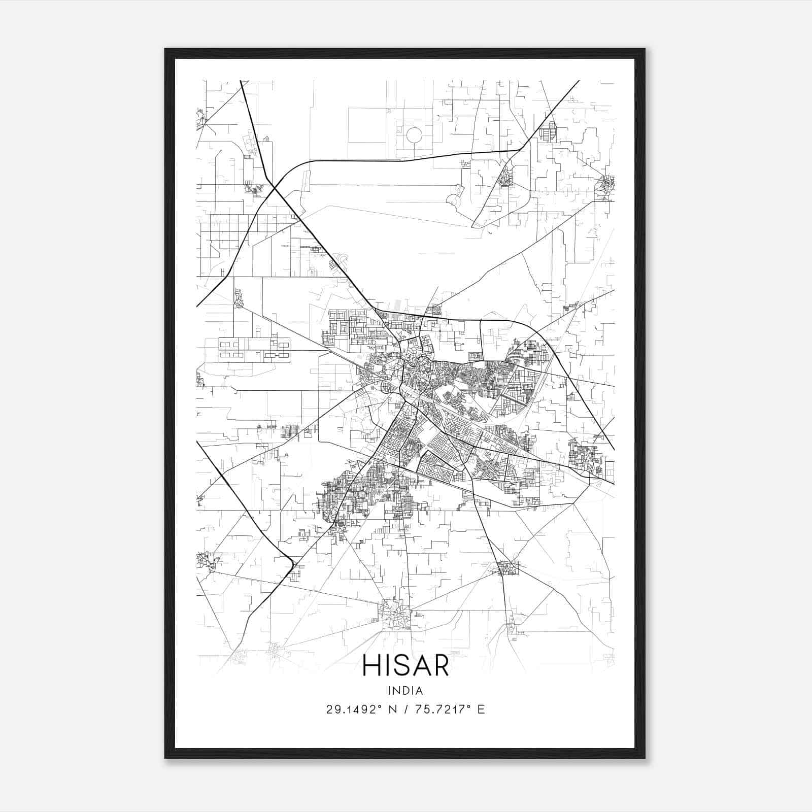 Hisar India Map Poster, Hisar City Road Wall Art Print - Custom Maps ...