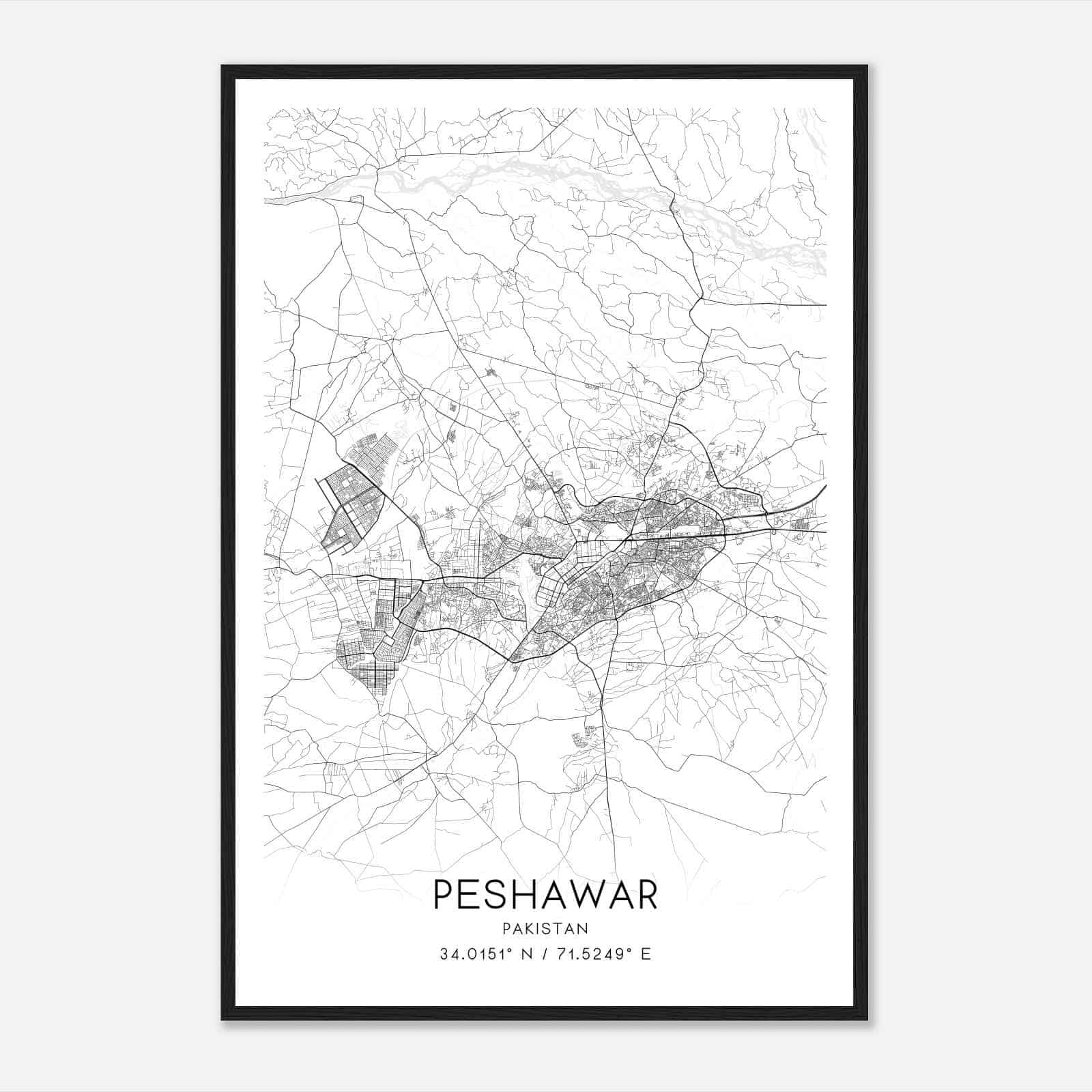 Peshawar Pakistan Map Poster, Peshawar City Road Wall Art Print - Custom Maps & Posters