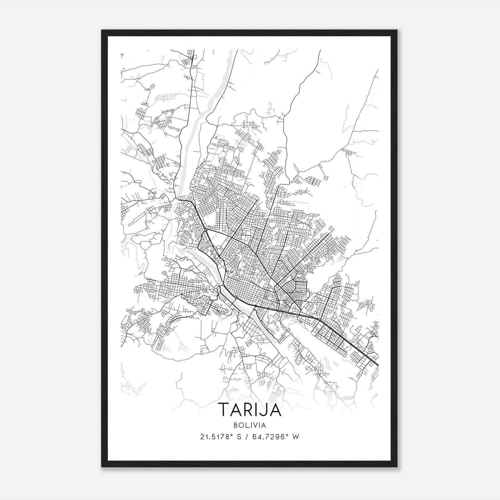 Tarija Bolivia Map Poster, Tarija City Road Wall Art Print - Custom ...
