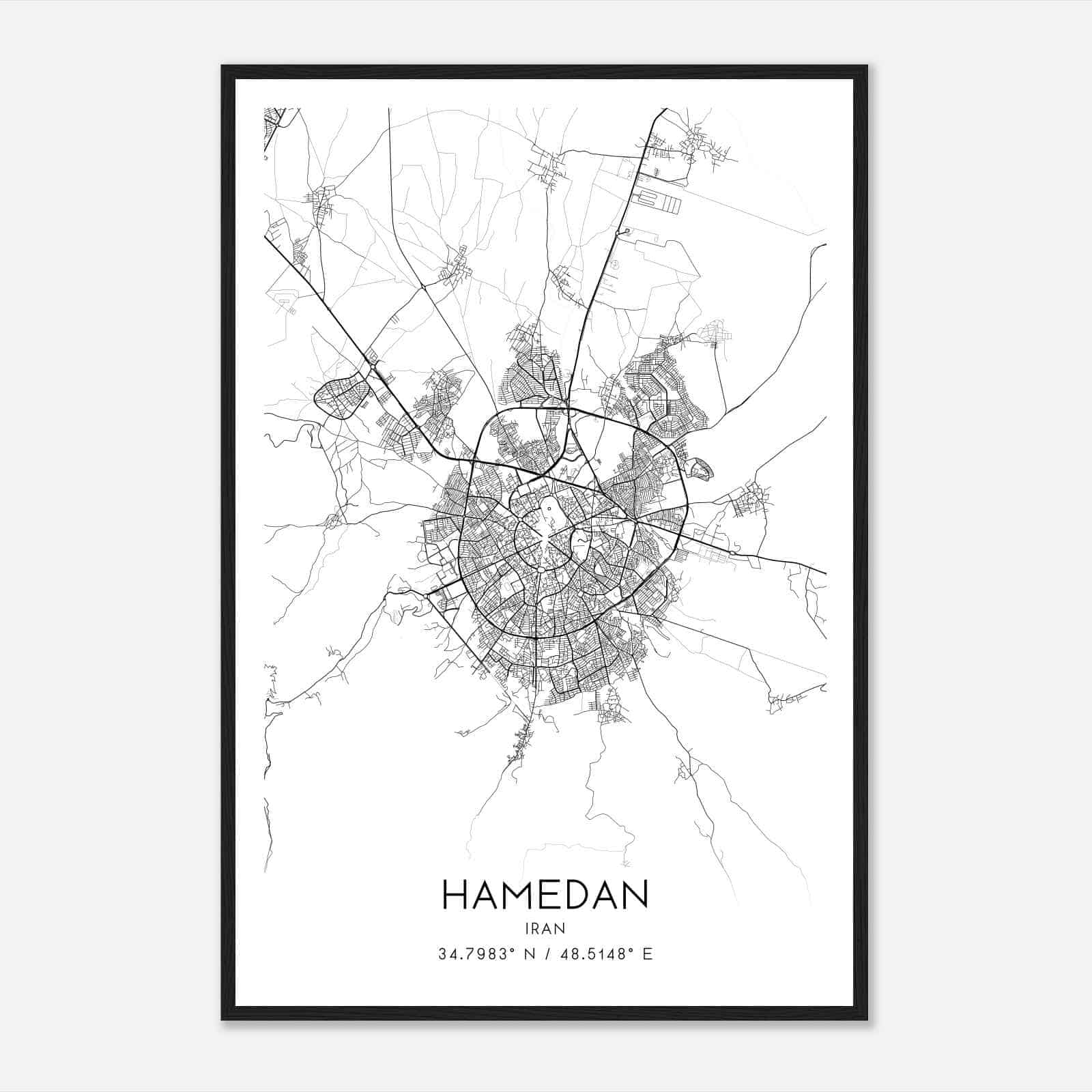 Hamedan Iran Map Poster, Hamedan City Road Wall Art Print - Custom Maps ...