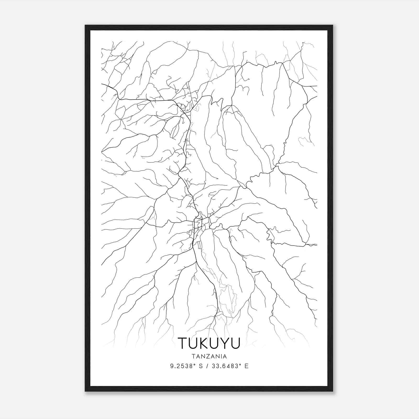 Tukuyu Tanzania Map Poster, Tukuyu City Road Wall Art Print - Custom ...