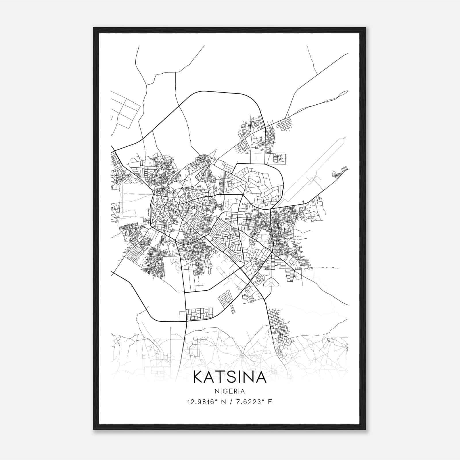 Katsina Nigeria Map Poster, Katsina City Road Wall Art Print - Custom ...