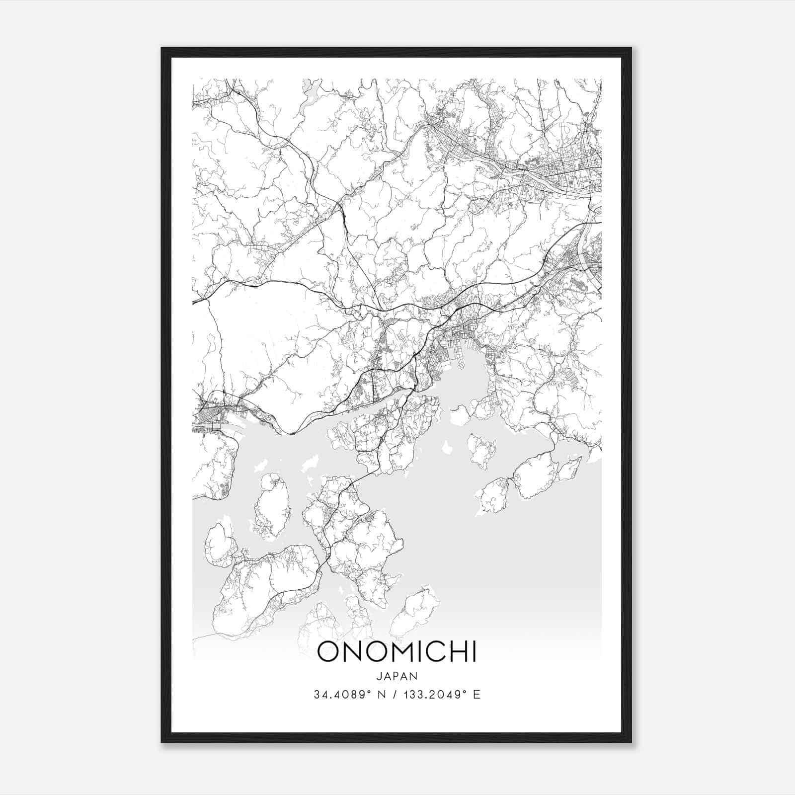 Onomichi Japan Map Poster, Onomichi City Road Wall Art Print - Custom ...