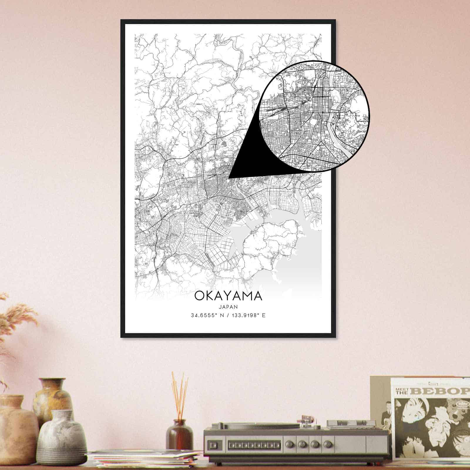 Okayama Japan Map Poster, Okayama City Road Wall Art Print - Custom ...