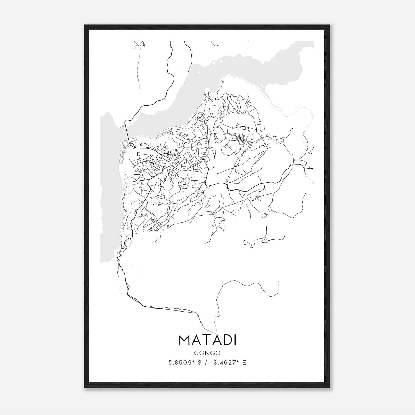 Matadi Congo Map Poster, Matadi City Road Wall Art Print - Custom Maps ...