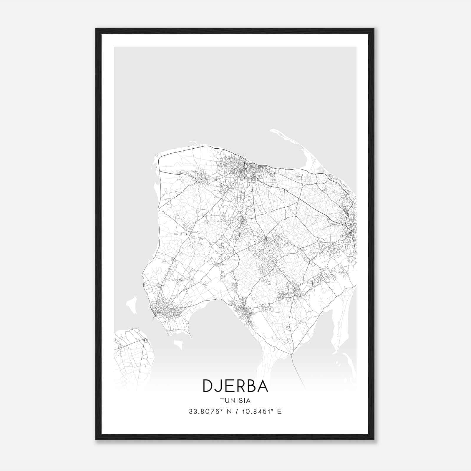 Djerba Tunisia Map Poster, Djerba City Road Wall Art Print - Custom ...