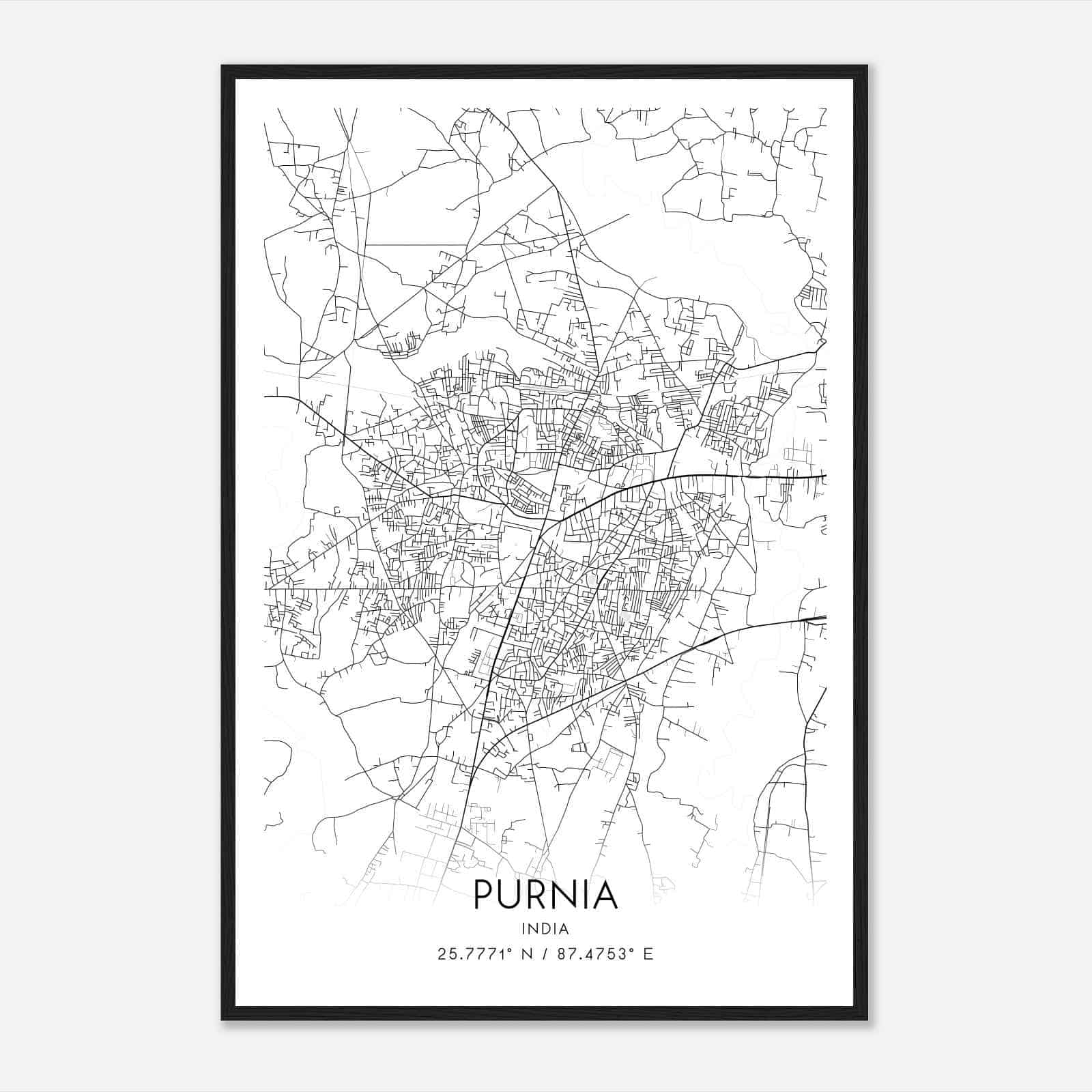 Purnia India Map Poster, Purnia City Road Wall Art Print - Custom Maps ...