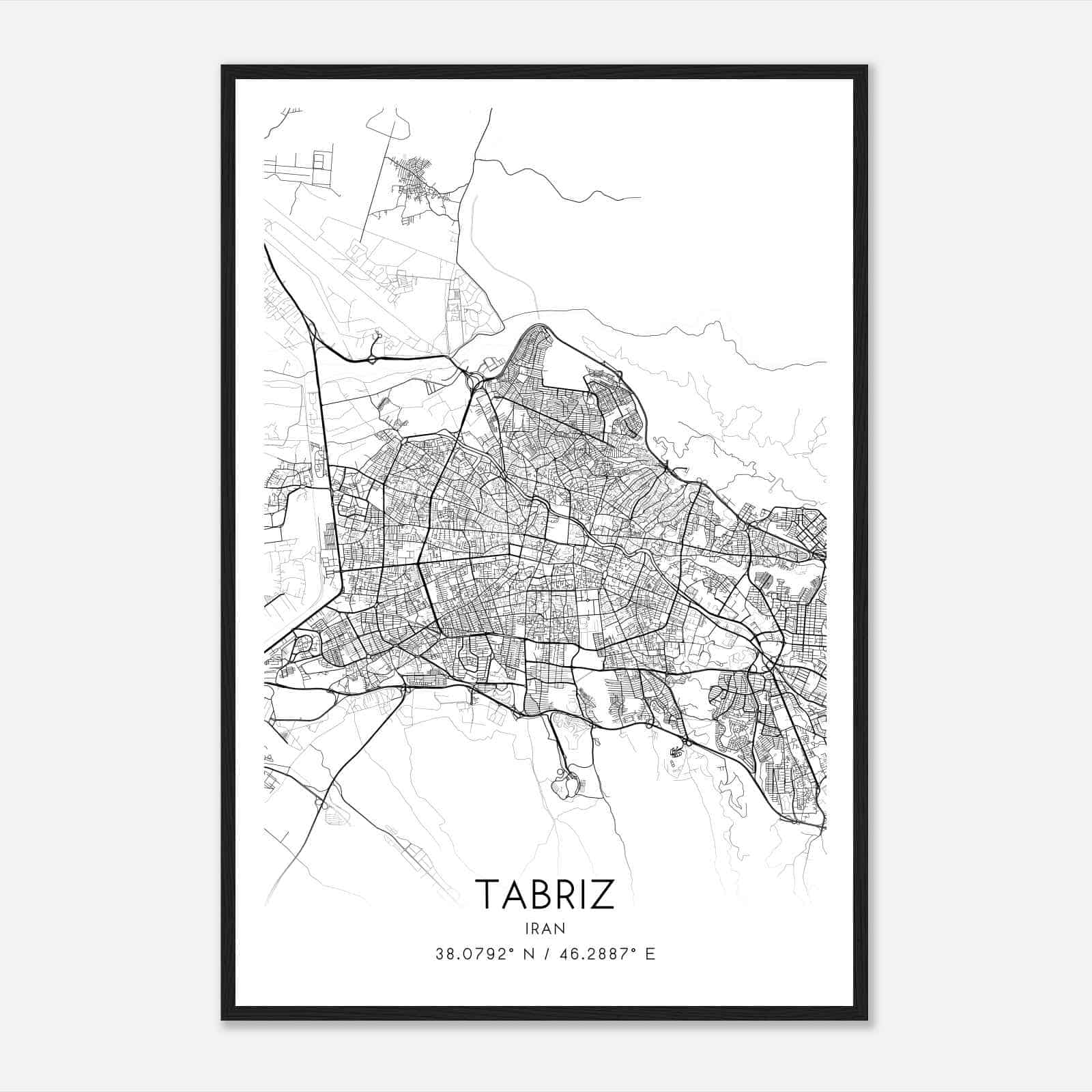 Tabriz Iran Map Poster, Tabriz City Road Wall Art Print - Custom Maps ...