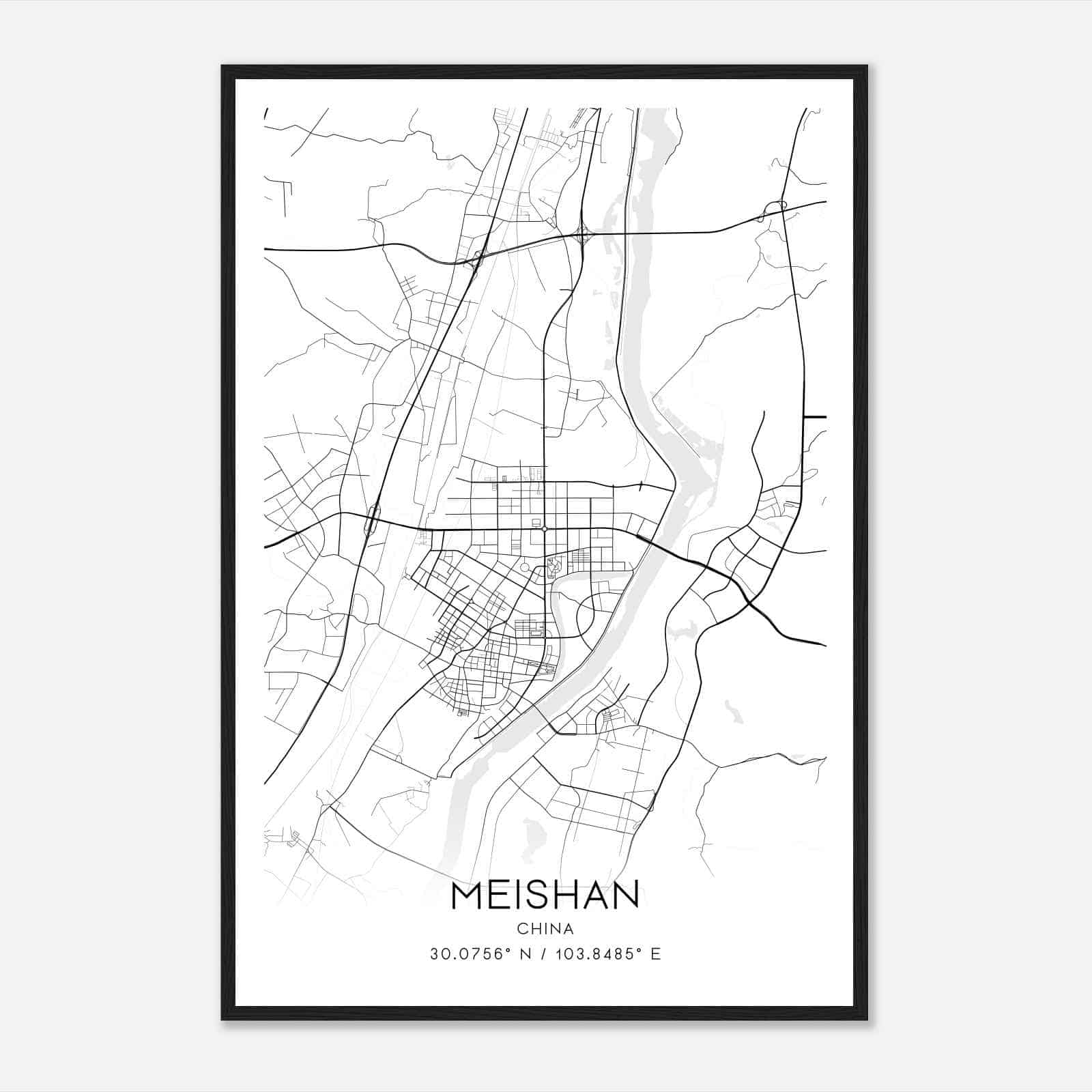 Meishan China Map Poster, Meishan City Road Wall Art Print - Custom ...