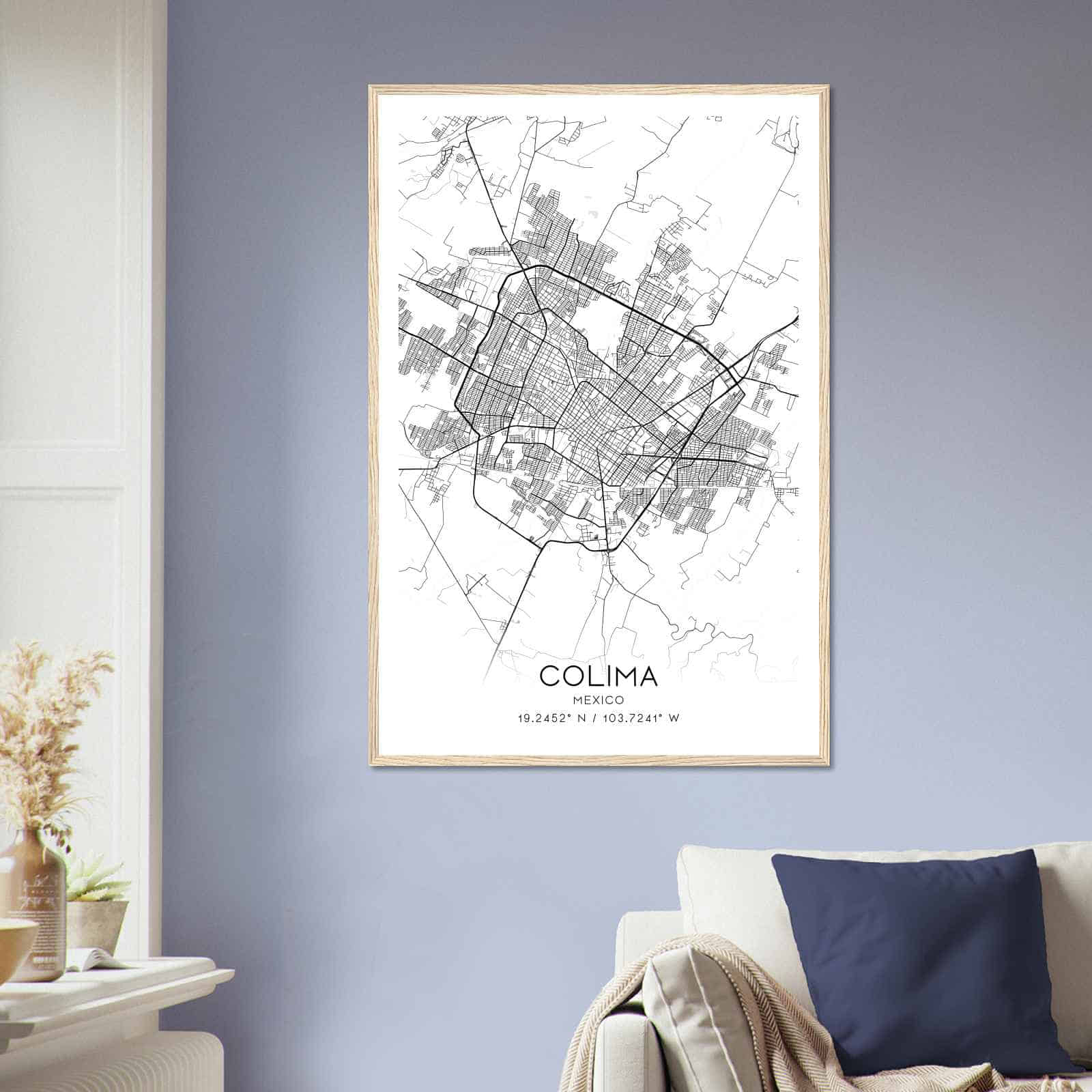 Colima Mexico Map Poster, Colima City Road Wall Art Print - Custom Maps ...