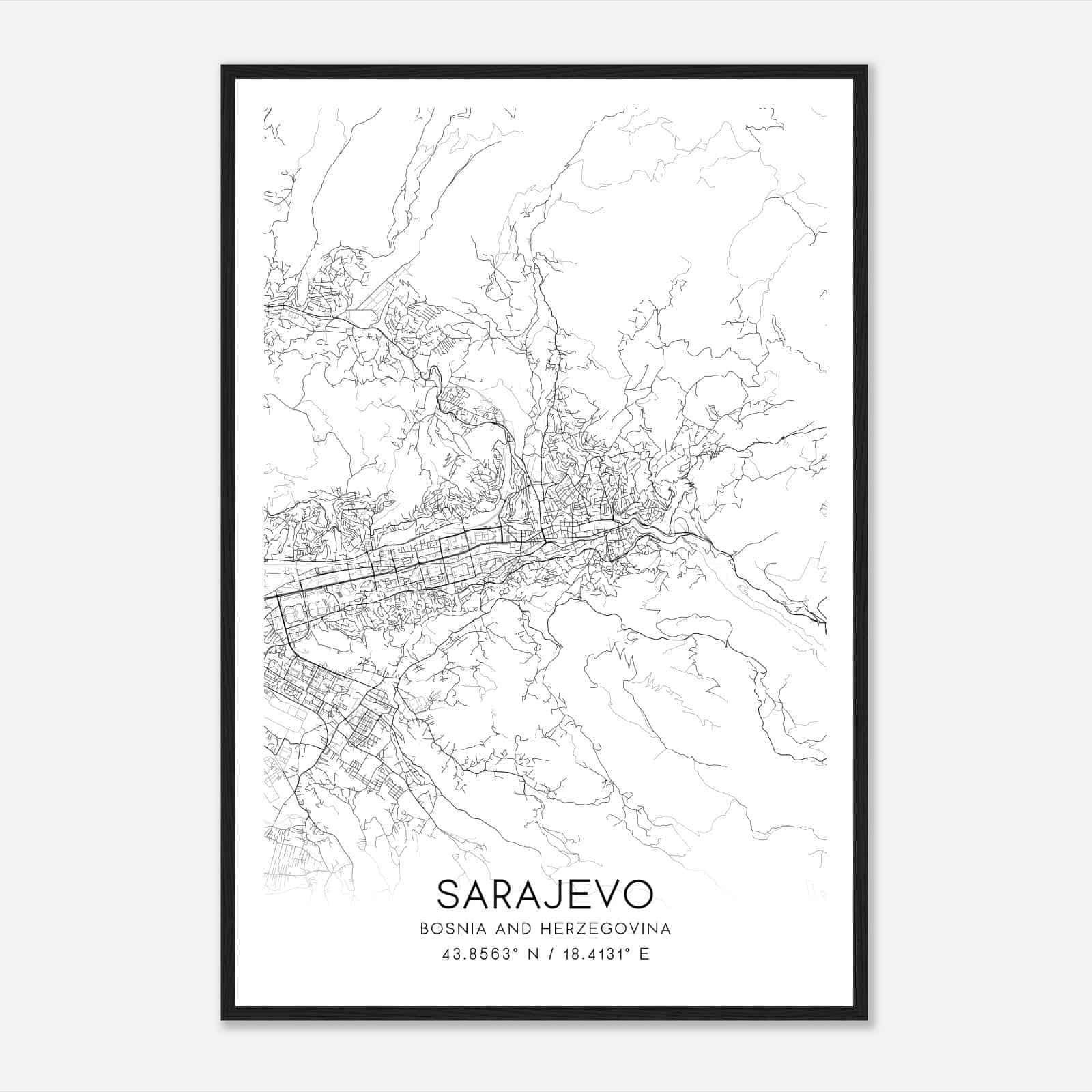 Sarajevo Bosnia And Herzegovina Map Poster, Sarajevo City Road Wall Art ...