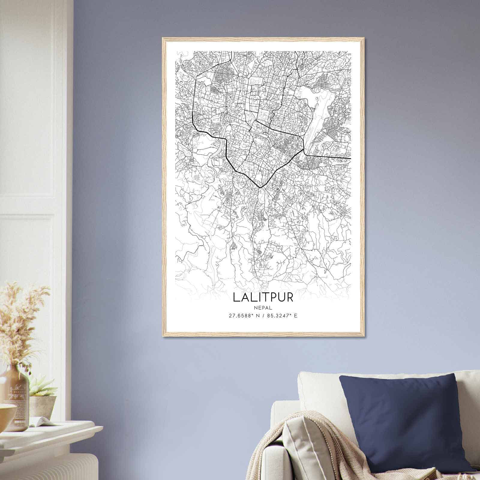Lalitpur Nepal Map Poster, Lalitpur City Road Wall Art Print - Custom ...