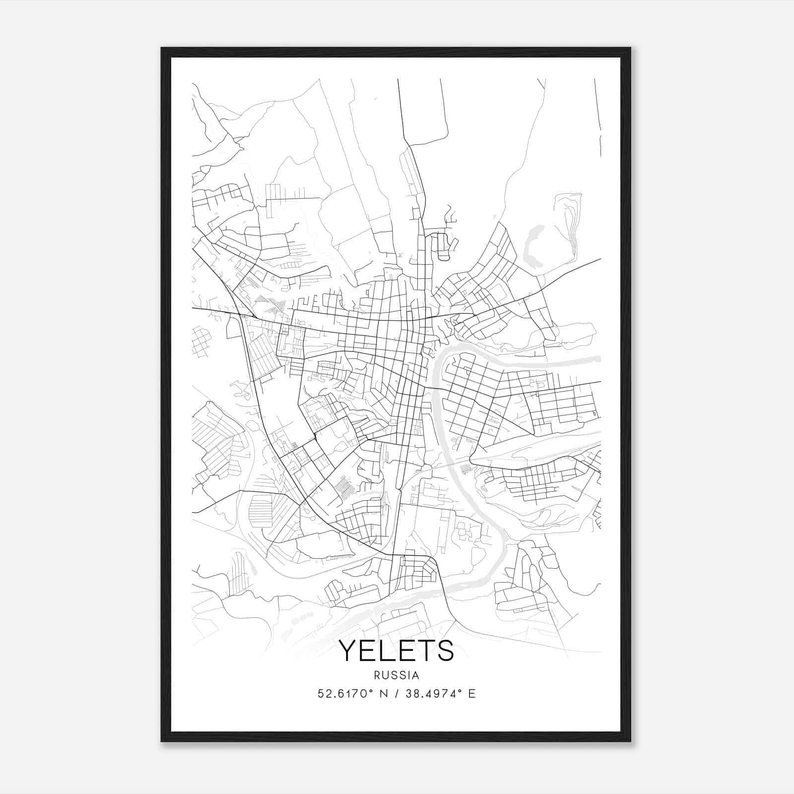 Yelets Russia Map Poster, Yelets City Road Wall Art Print - Custom Maps ...