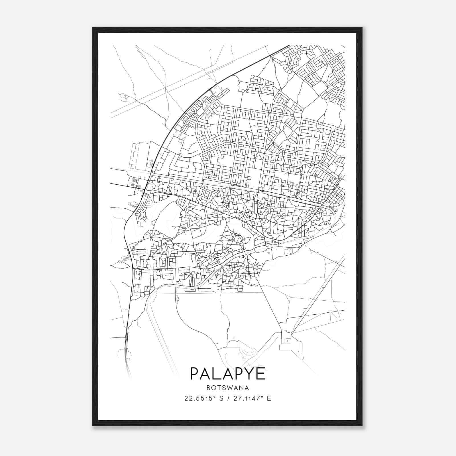Palapye Botswana Map Poster, Palapye City Road Wall Art Print - Custom ...