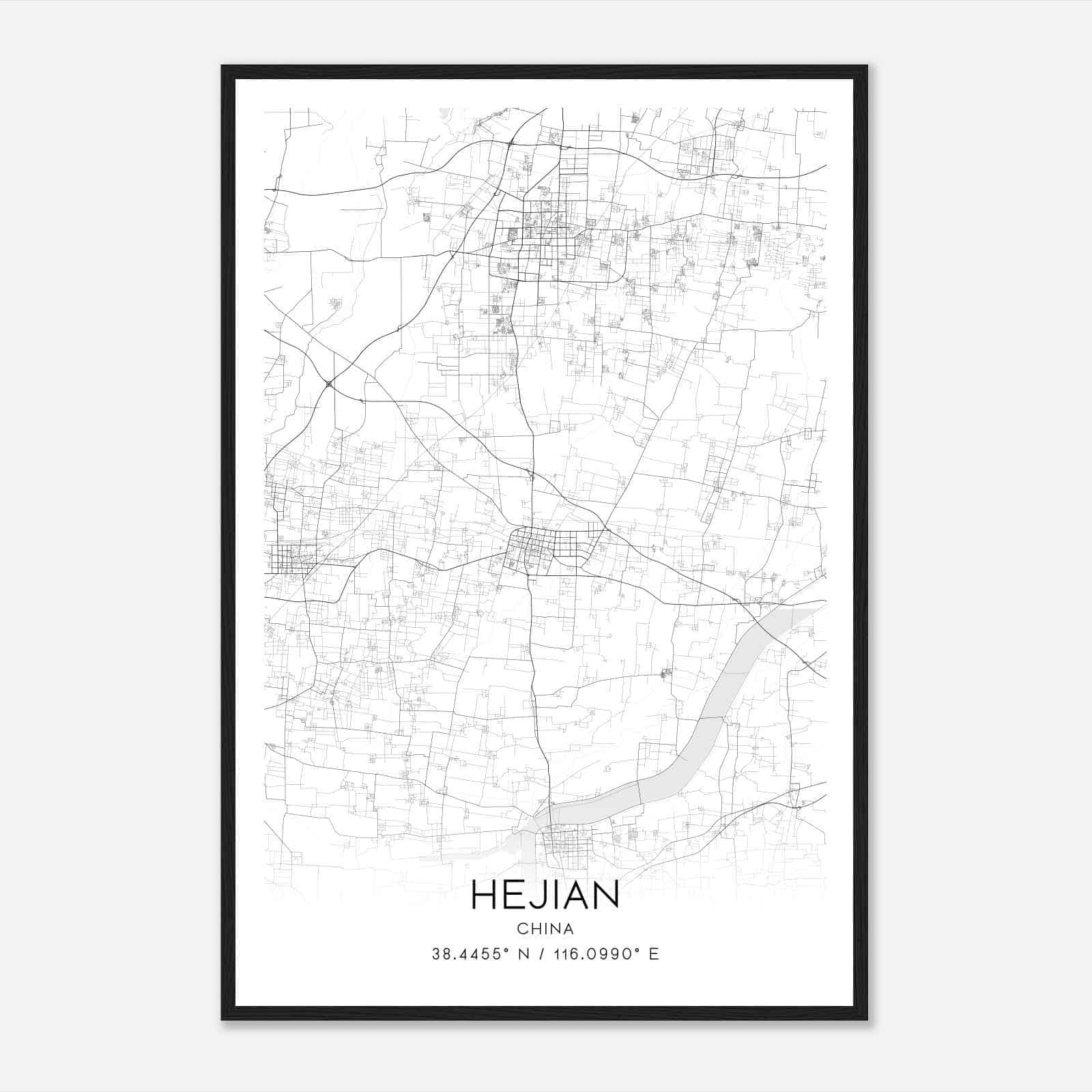 Hejian China Map Poster, Hejian City Road Wall Art Print - Custom Maps ...