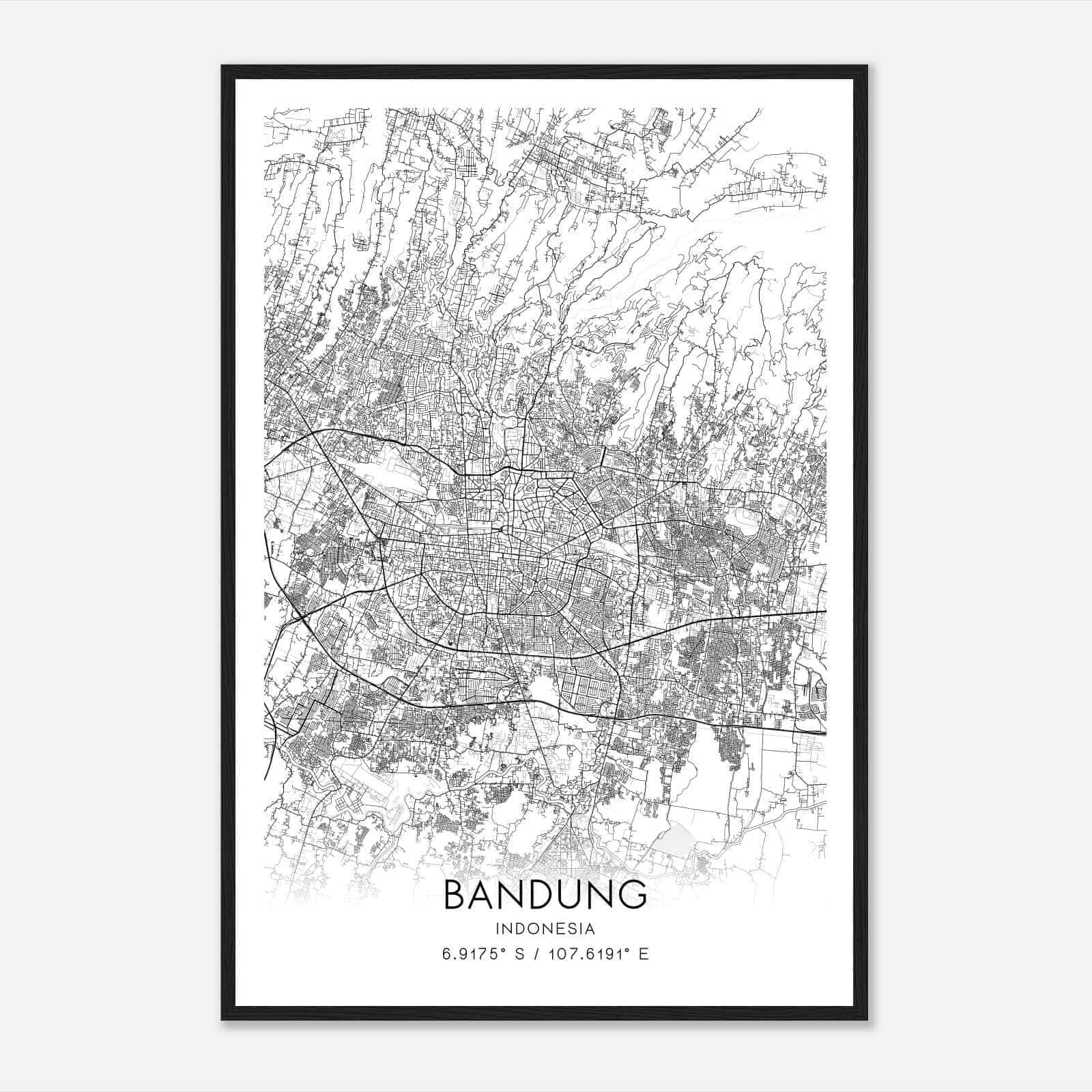 Bandung Indonesia Map Poster, Bandung City Road Wall Art Print - Custom ...