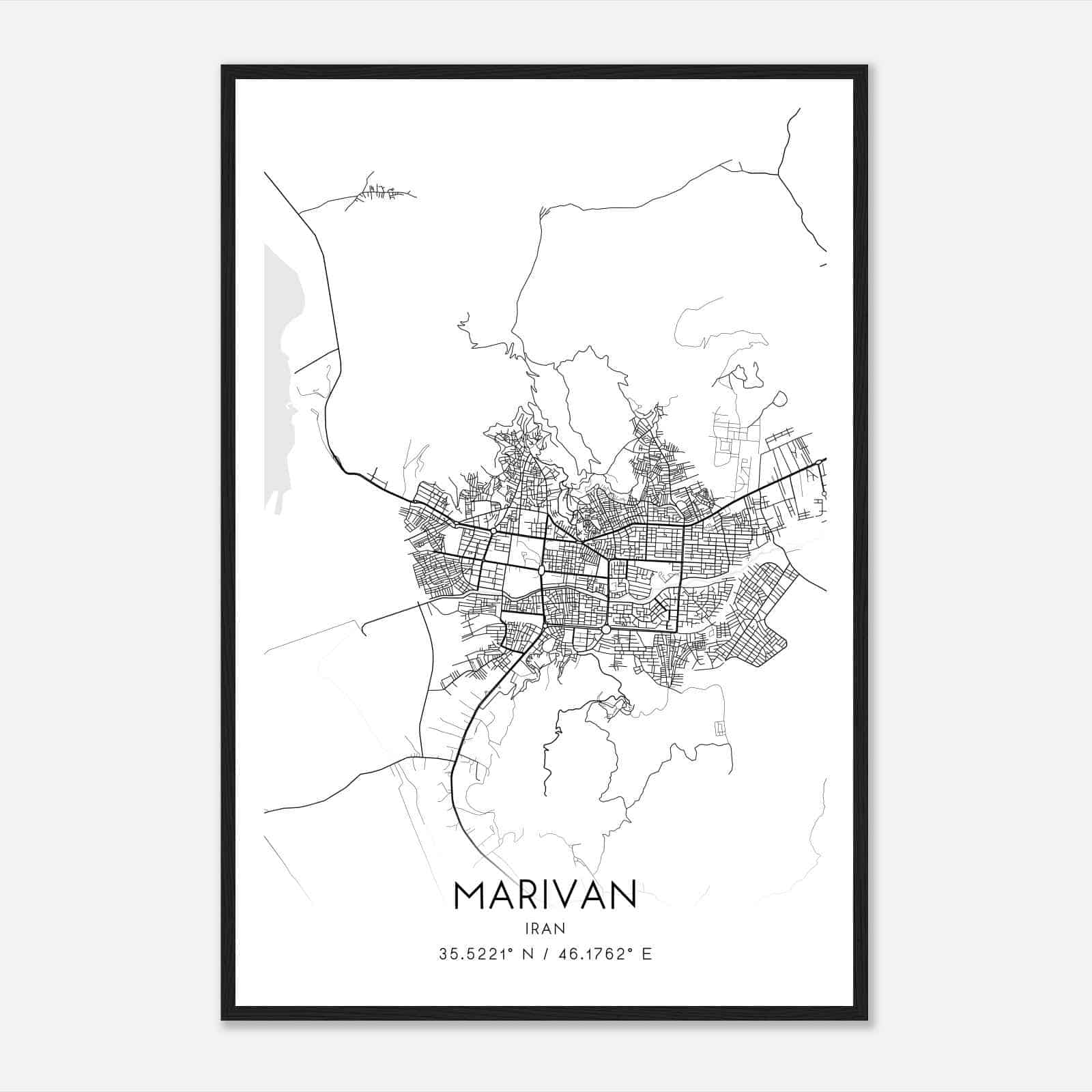 Marivan Iran Map Poster, Marivan City Road Wall Art Print - Custom Maps ...