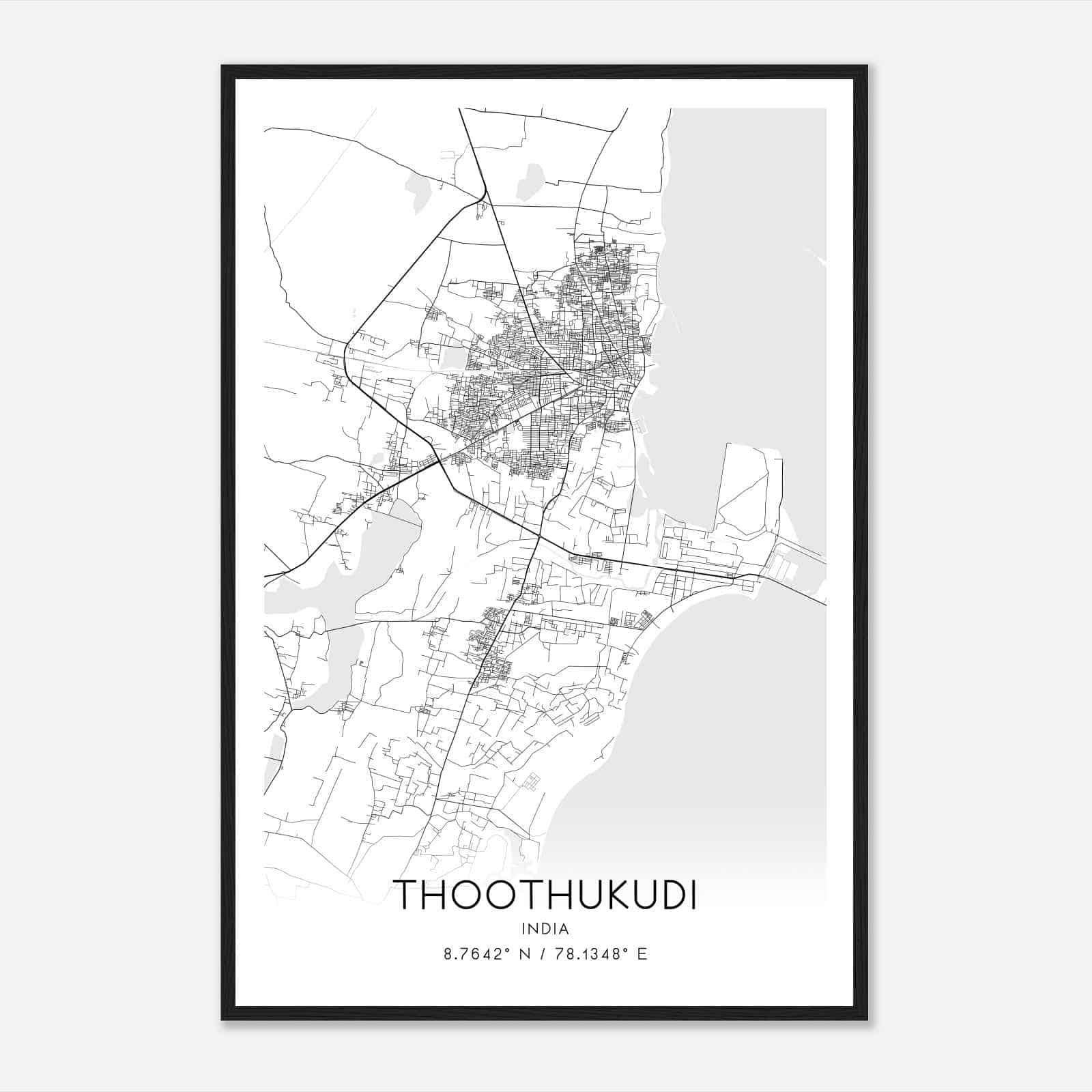Thoothukudi India Map Poster, Thoothukudi City Road Wall Art Print ...
