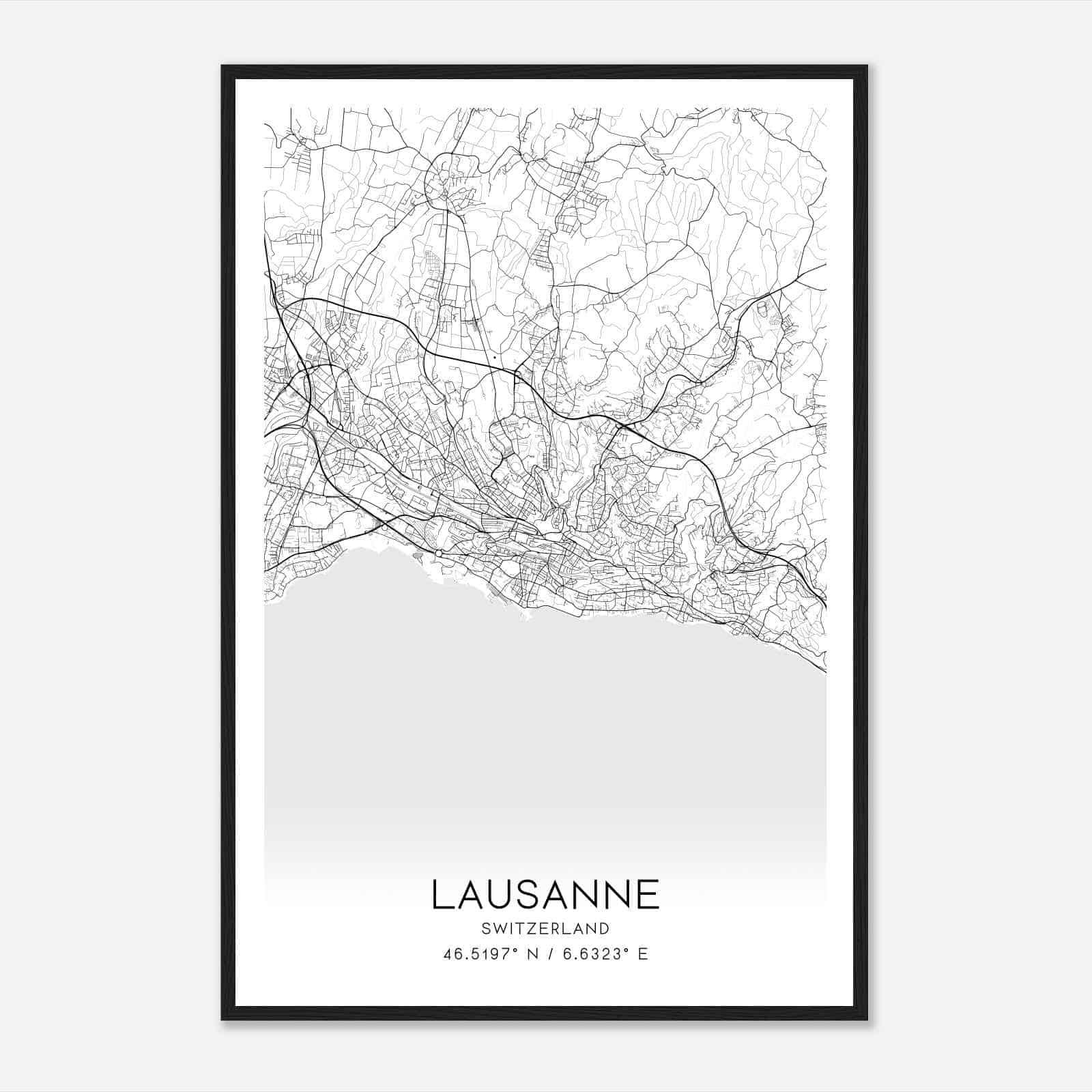 Lausanne Switzerland Map Poster, Lausanne City Road Wall Art Print ...