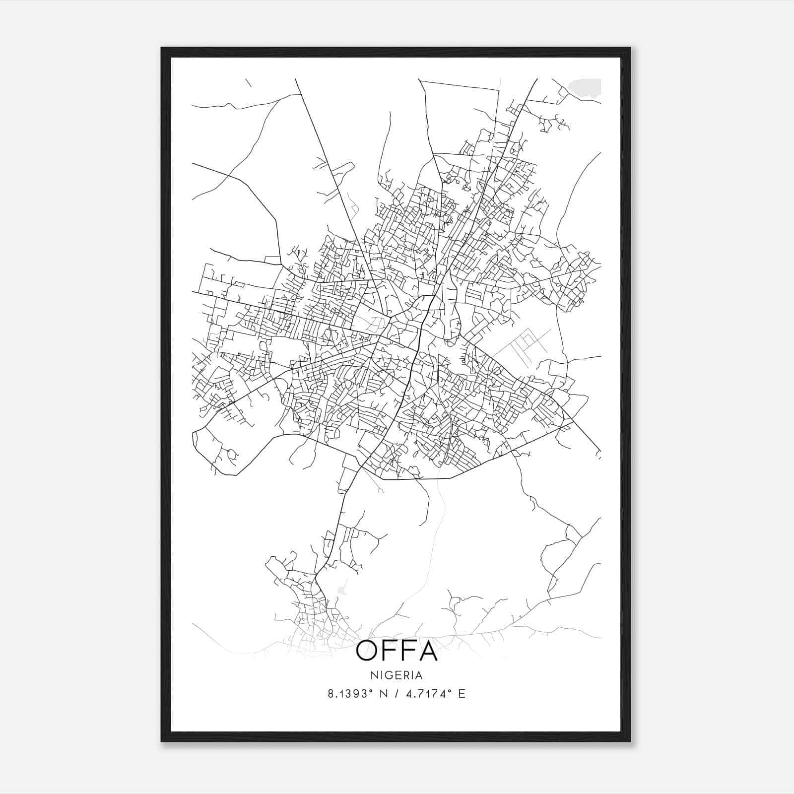 Offa Nigeria Map Poster, Offa City Road Wall Art Print - Custom Maps ...