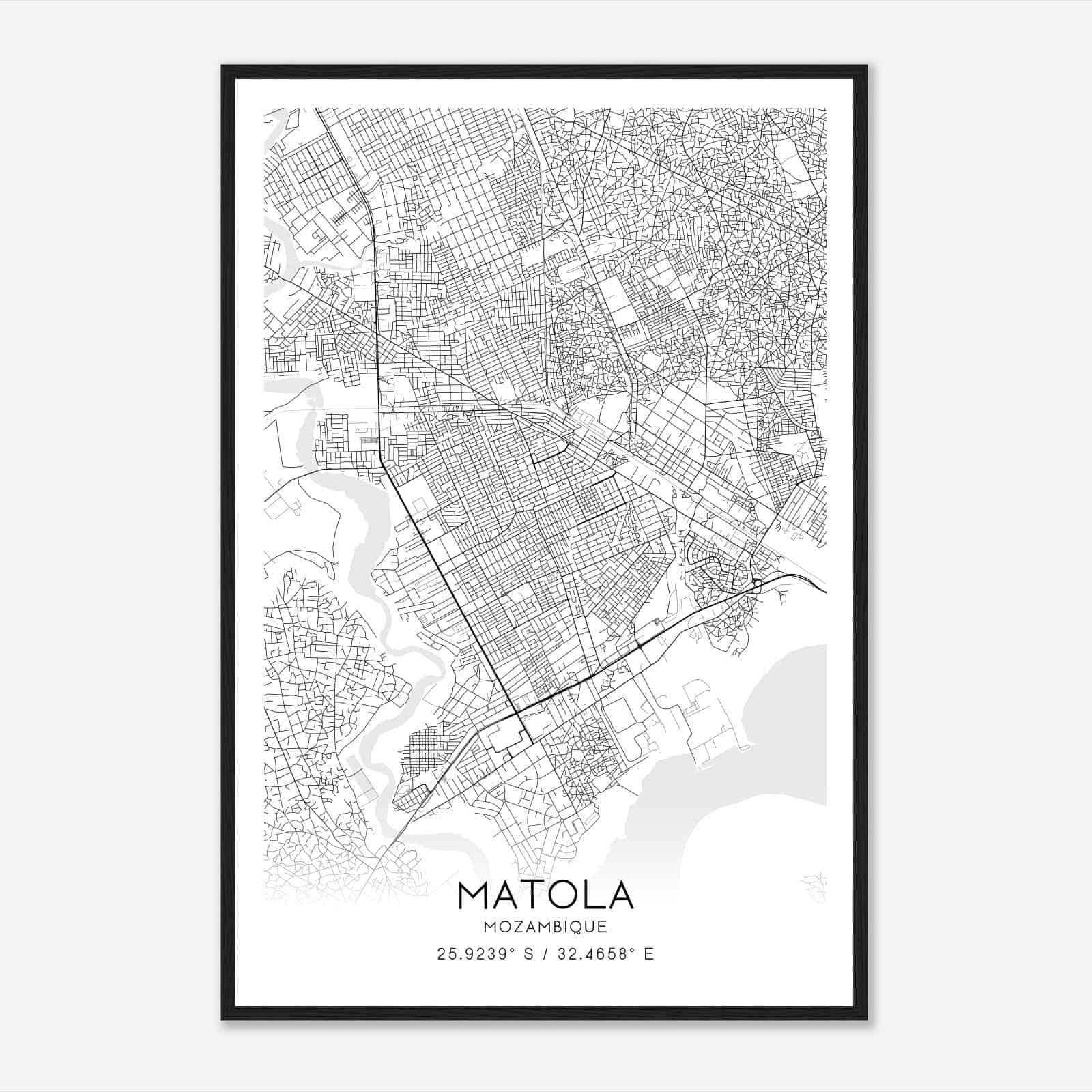 Matola Mozambique Map Poster, Matola City Road Wall Art Print - Custom ...