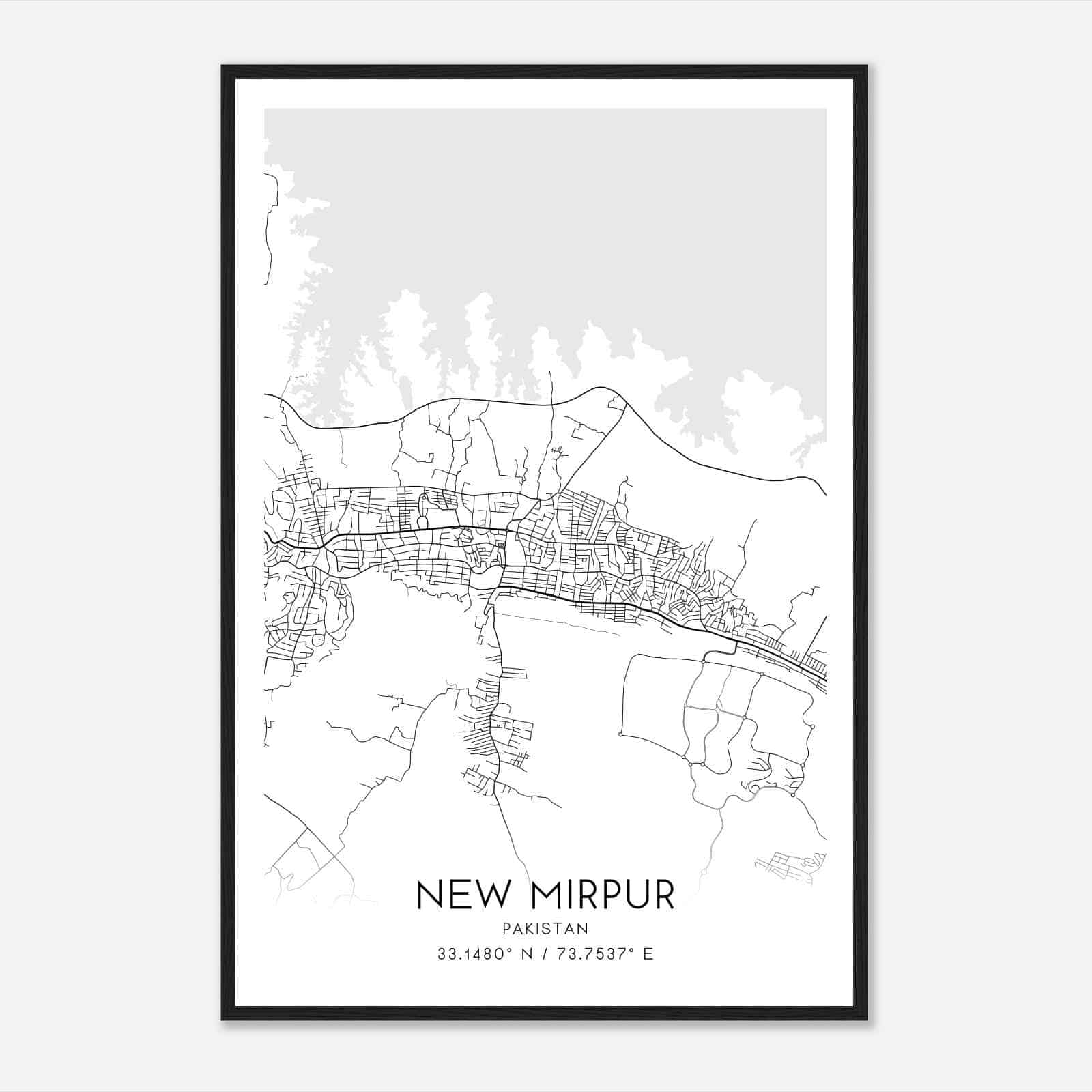 New Mirpur Pakistan Map Poster, New Mirpur City Road Wall Art Print ...