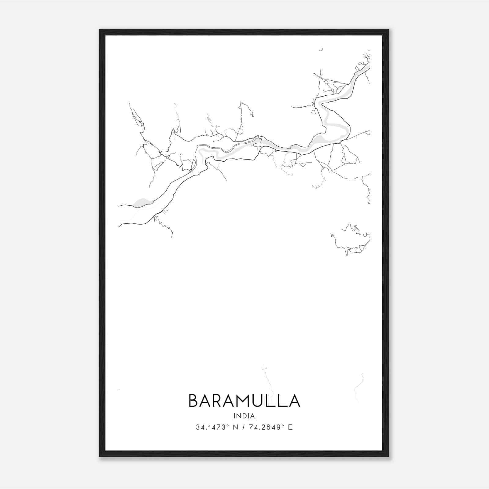 Baramulla India Map Poster, Baramulla City Road Wall Art Print - Custom ...
