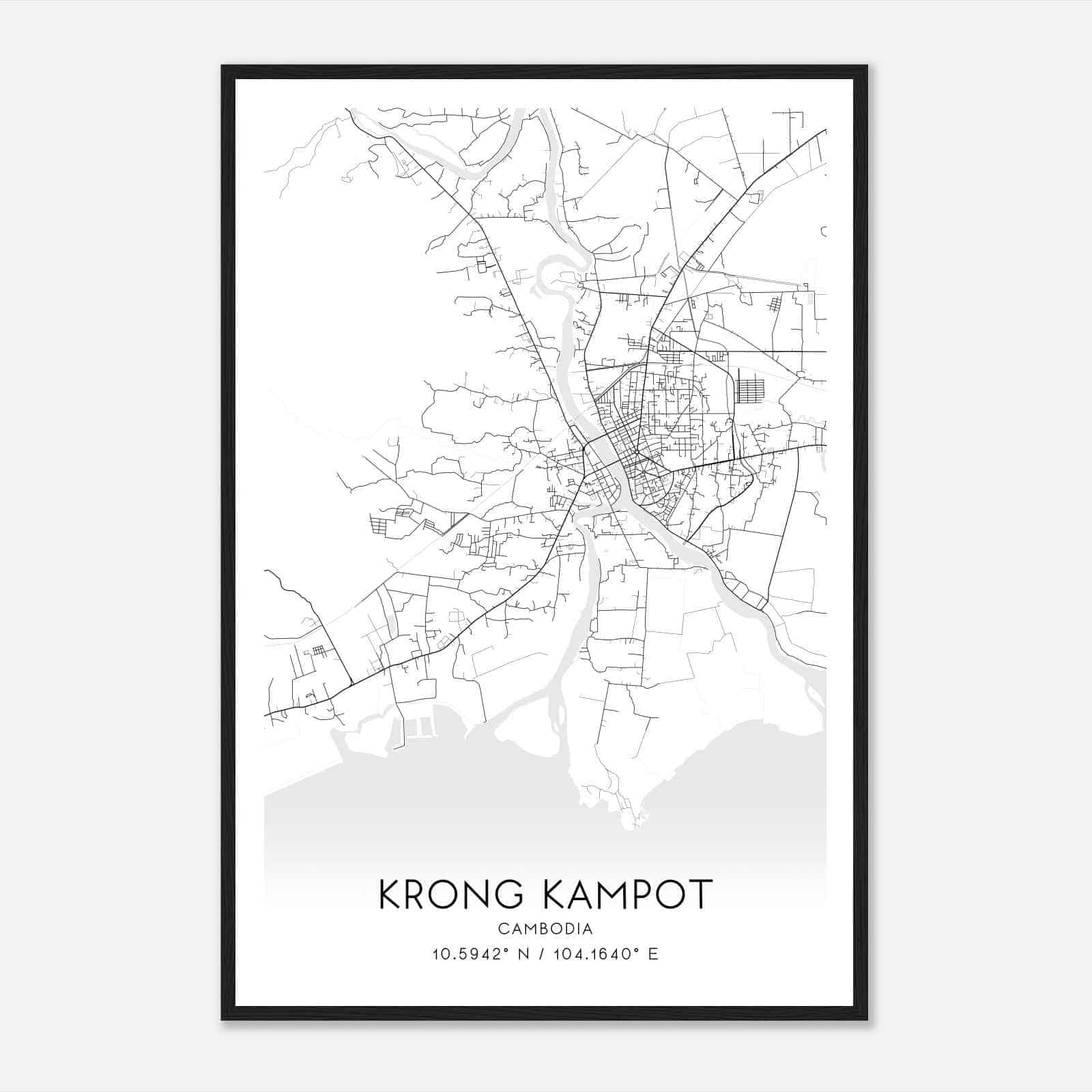 Krong Kampot Cambodia Map Poster, Krong Kampot City Road Wall Art Print - Custom Maps & Posters