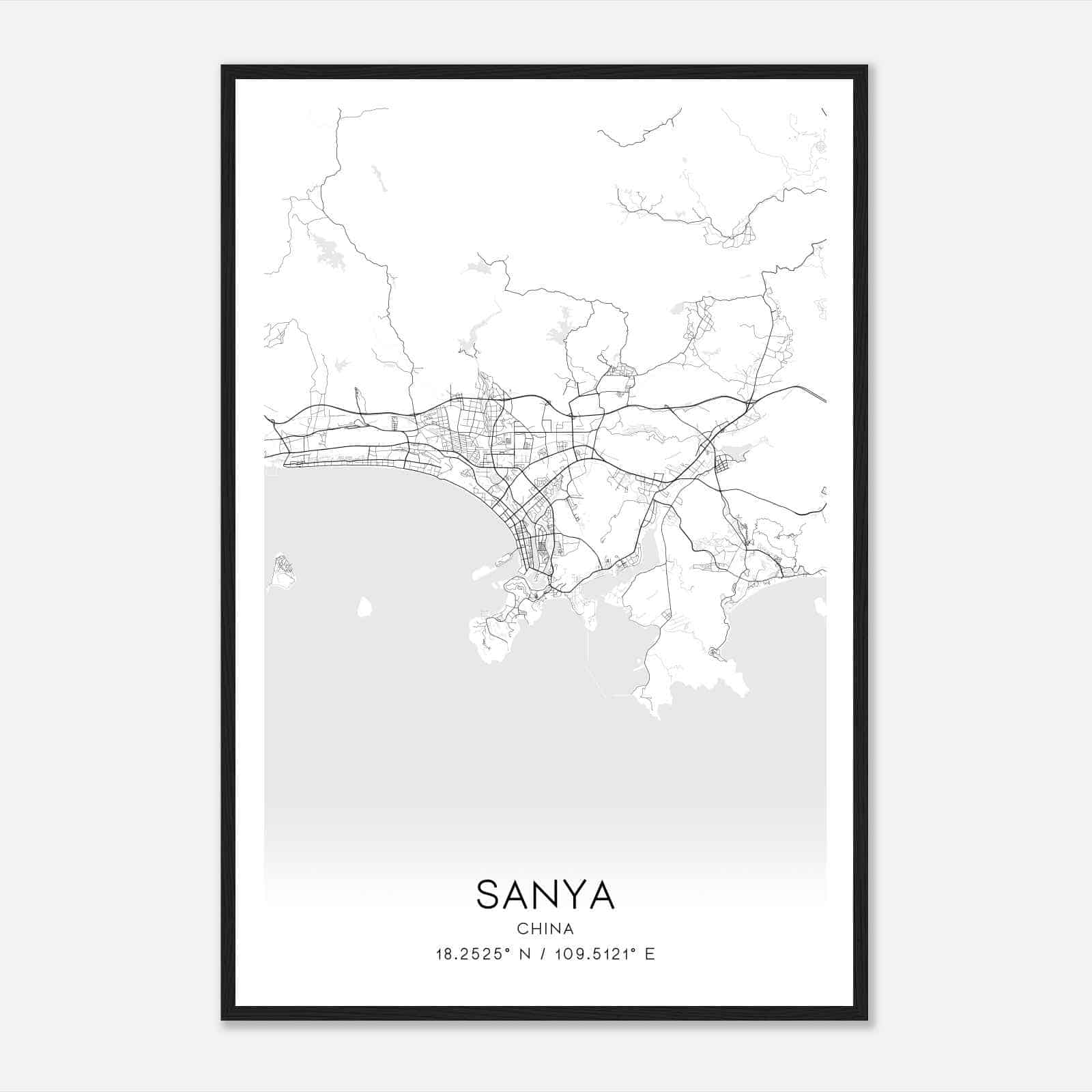 Sanya China Map Poster, Sanya City Road Wall Art Print - Custom Maps & Posters