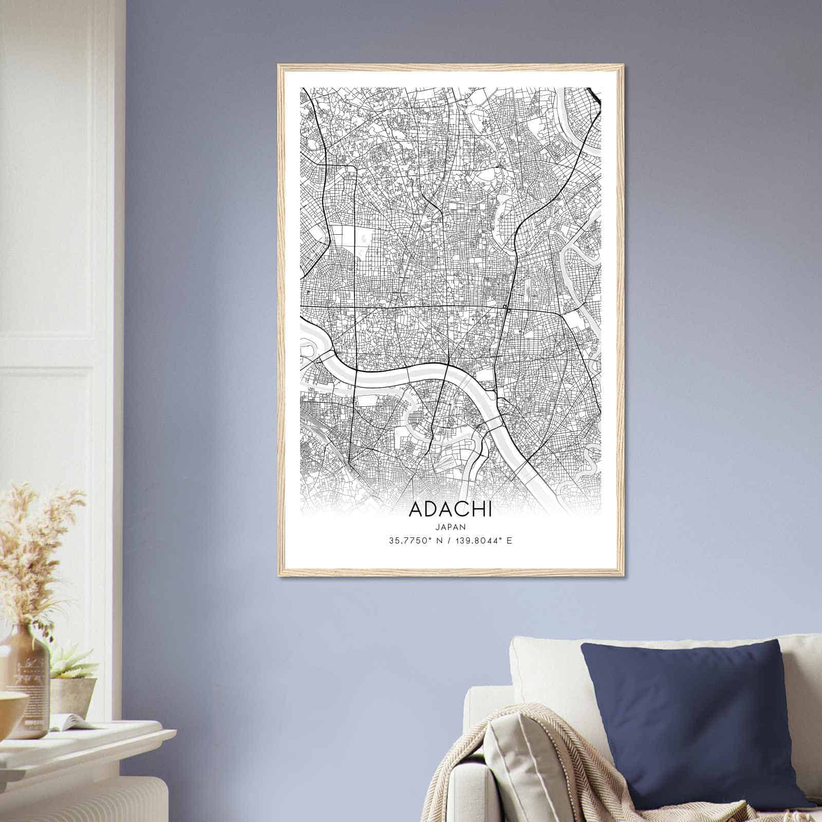 Adachi Japan Map Poster, Adachi City Road Wall Art Print - Custom Maps ...