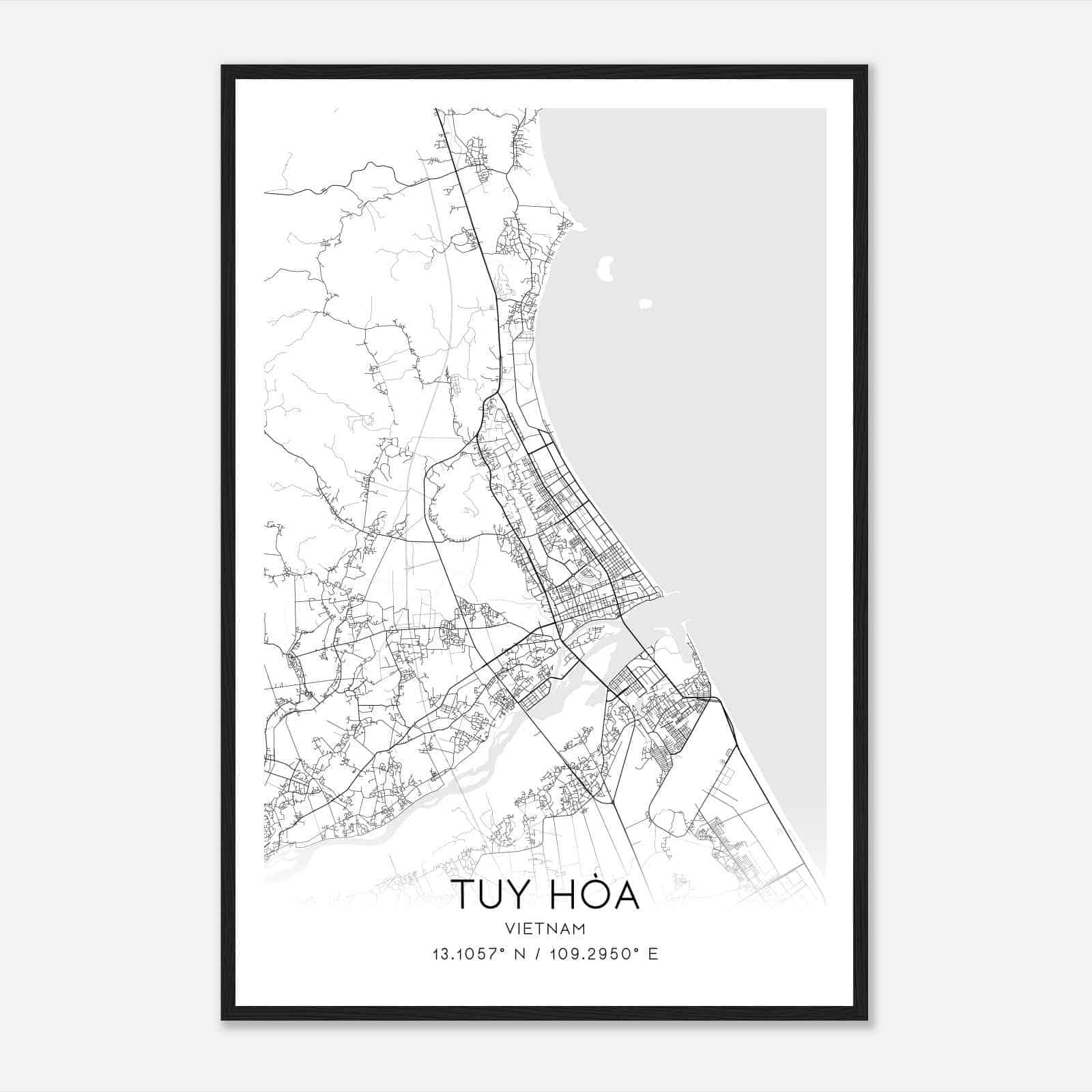 Tuy Hoa Vietnam Map Poster, Tuy Hoa City Road Wall Art Print - Custom ...