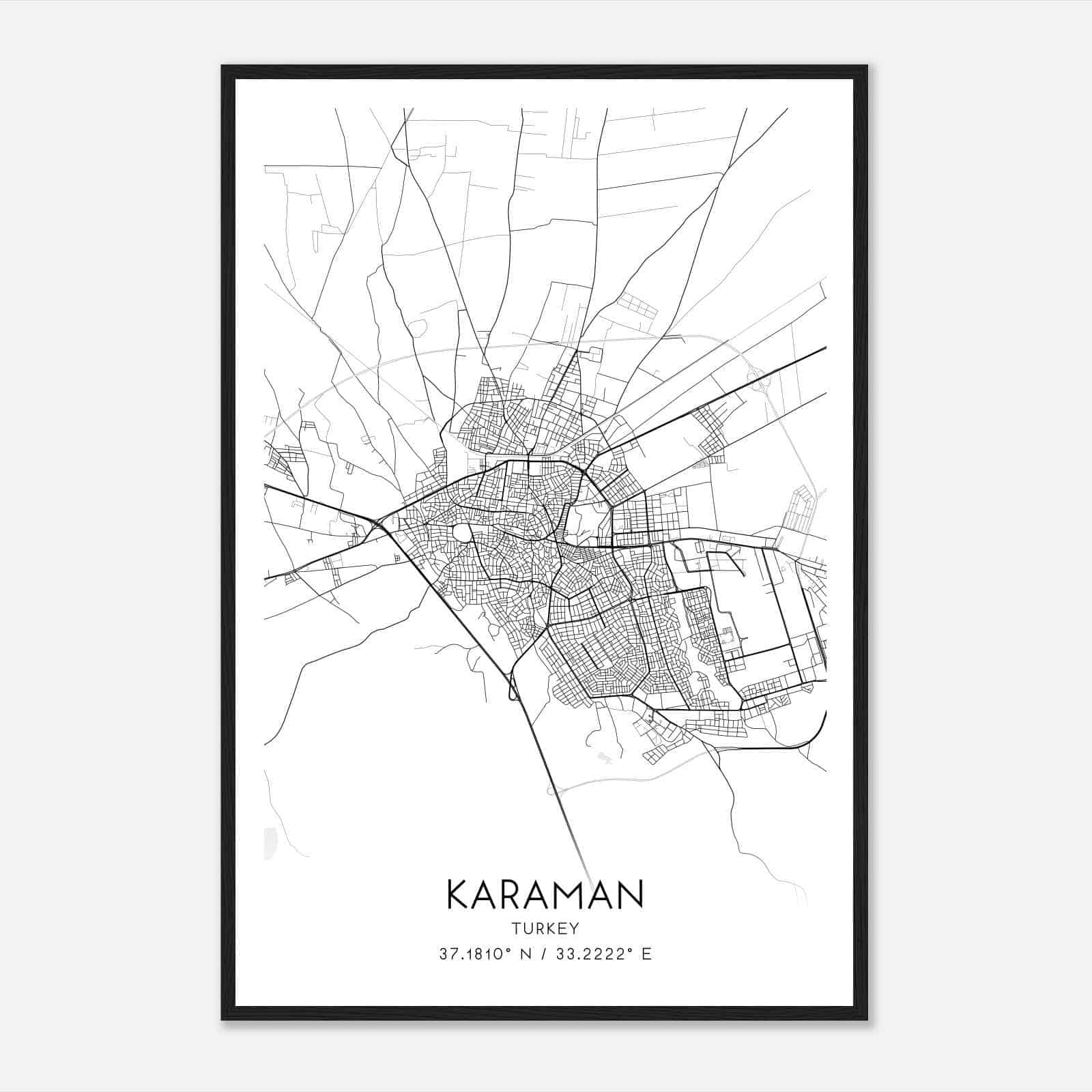 Karaman Turkey Map Poster, Karaman City Road Wall Art Print - Custom ...