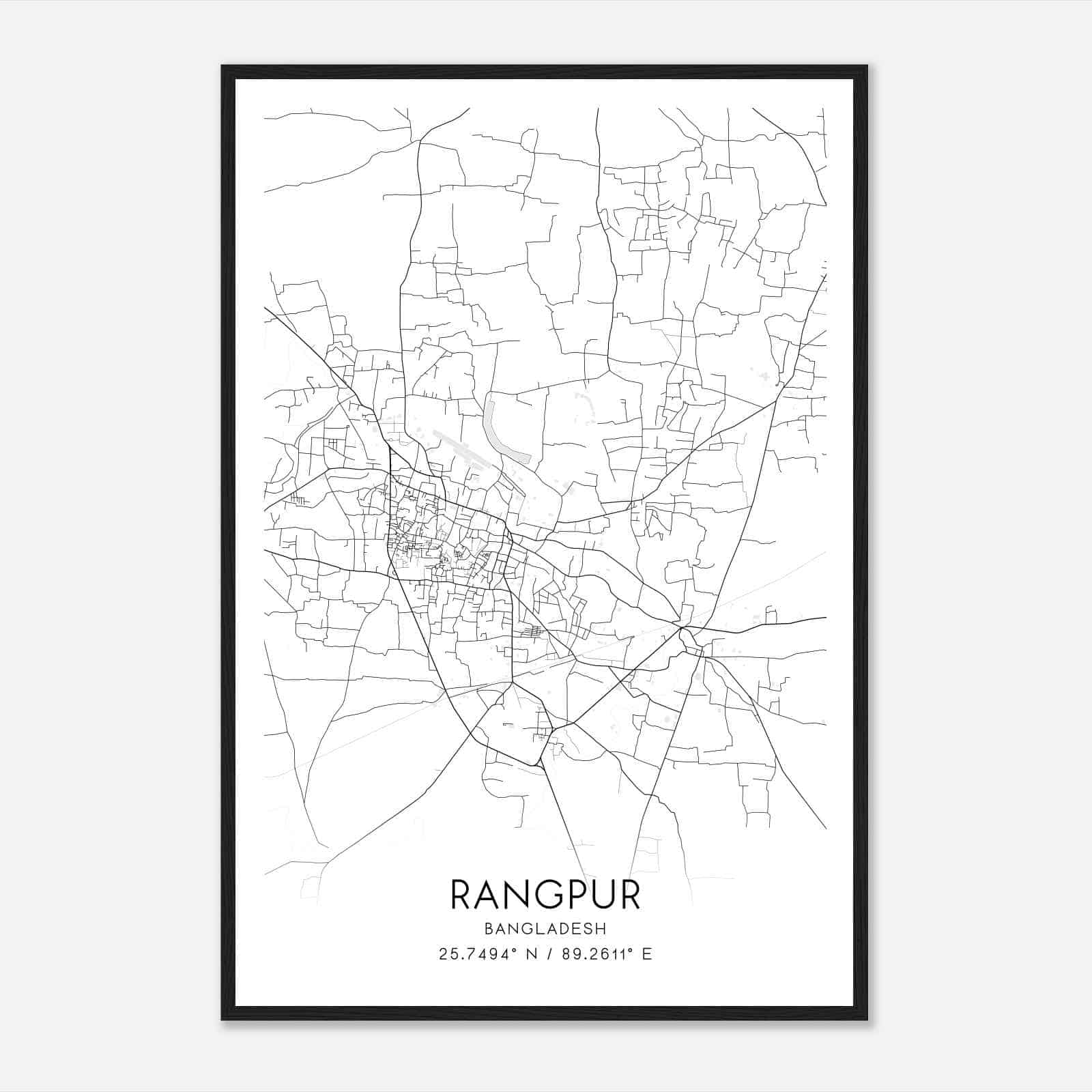 Rangpur Bangladesh Map Poster, Rangpur City Road Wall Art Print ...