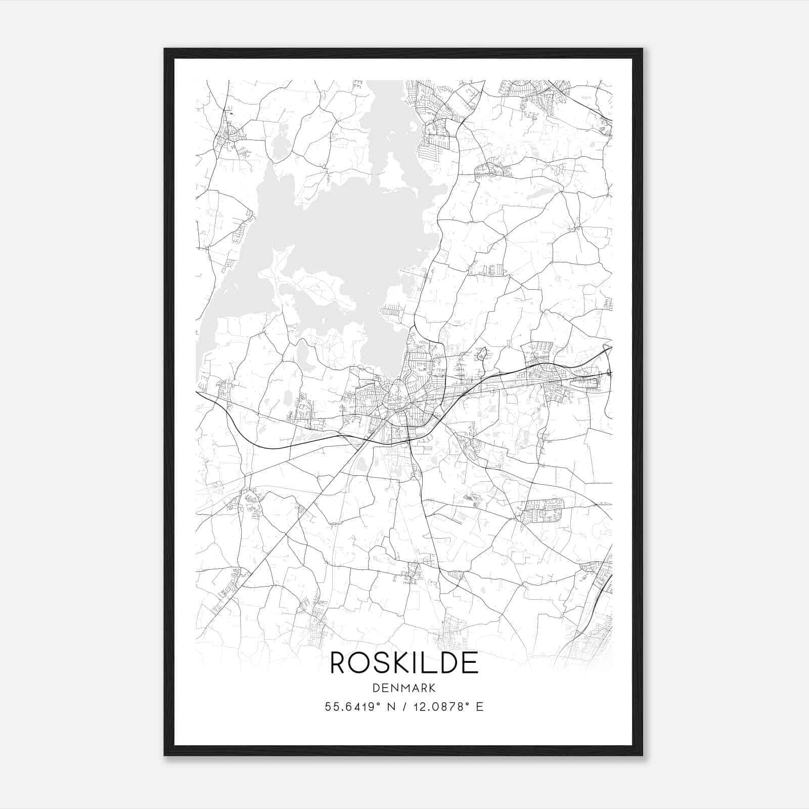 Roskilde Denmark Map Poster, Roskilde City Road Wall Art Print - Custom ...