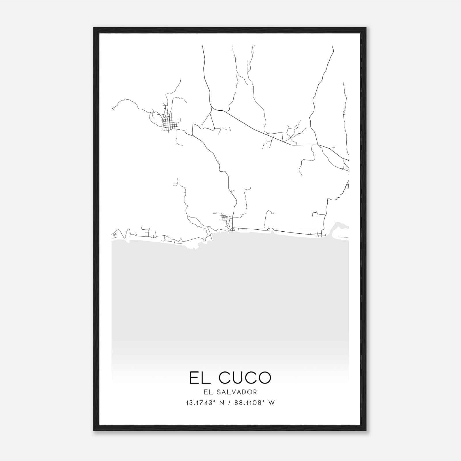 El Cuco El Salvador Map Poster, El Cuco City Road Wall Art Print ...