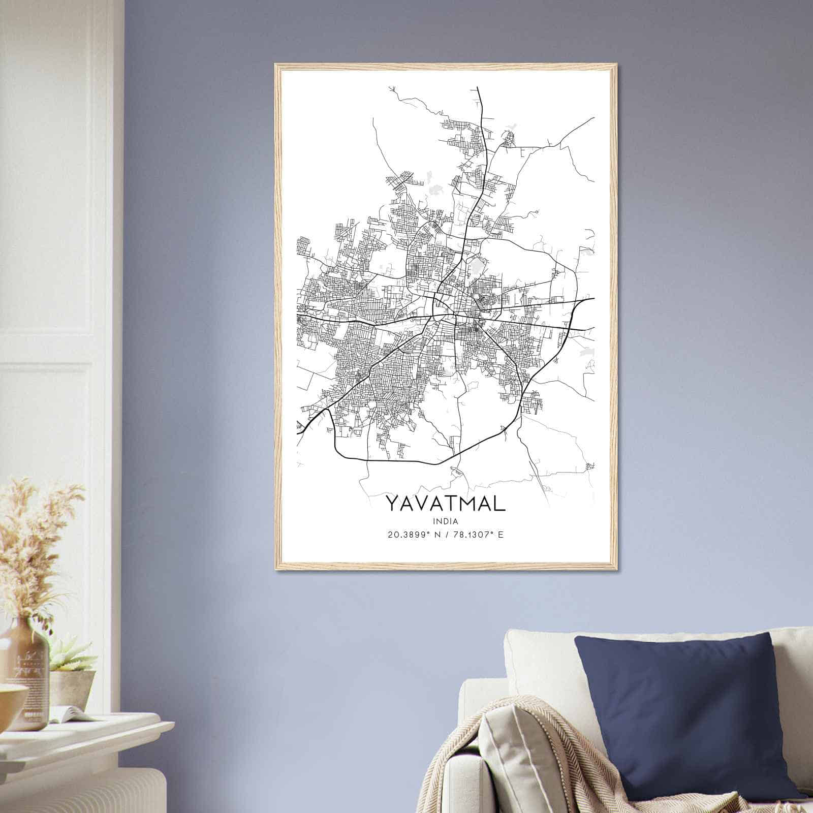 Yavatmal India Map Poster, Yavatmal City Road Wall Art Print - Custom ...