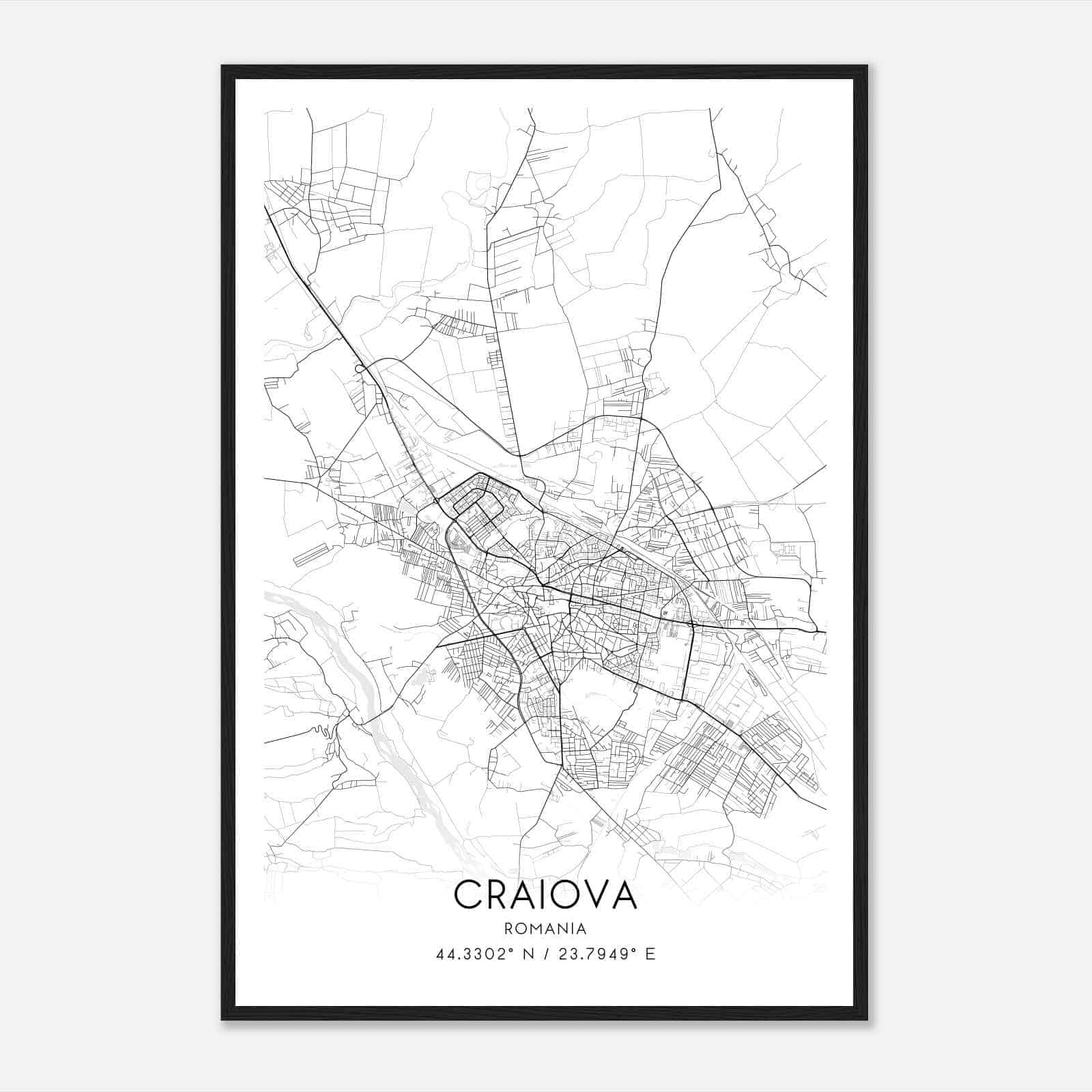 Craiova Romania Map Poster, Craiova City Road Wall Art Print - Custom ...