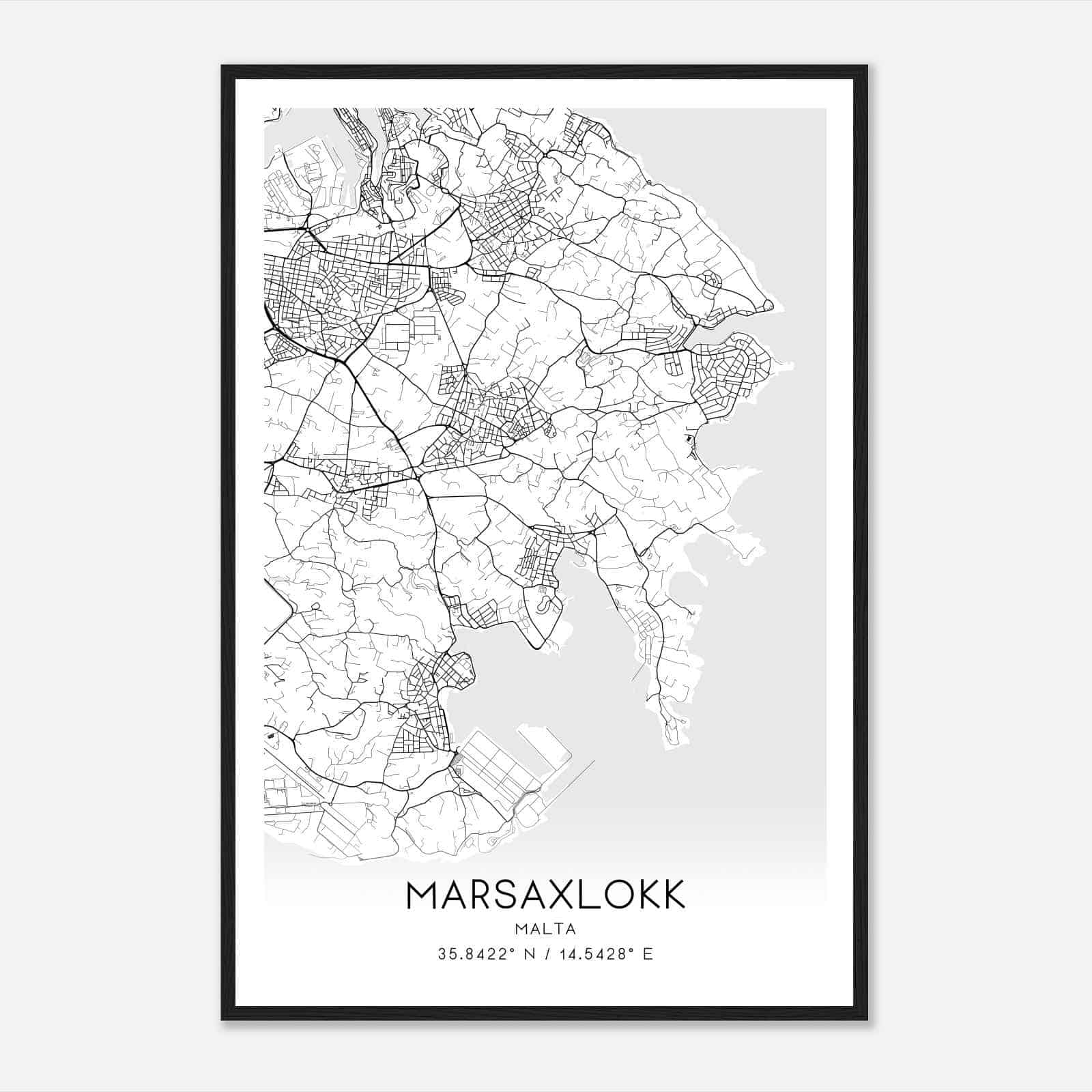 Marsaxlokk Malta Map Poster, Marsaxlokk City Road Wall Art Print ...
