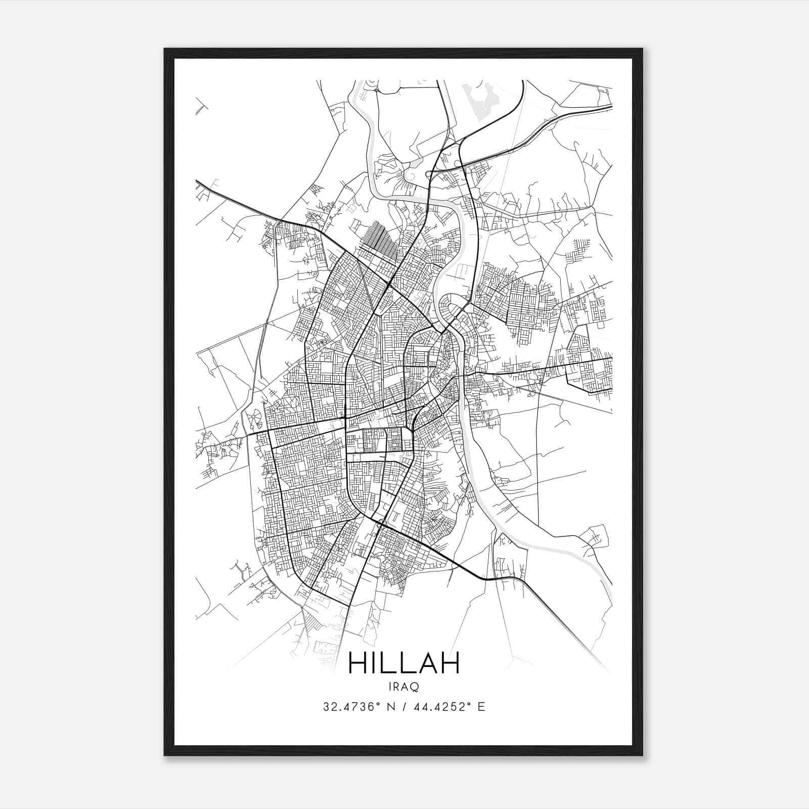 Hillah Iraq Map Poster, Hillah City Road Wall Art Print - Custom Maps ...