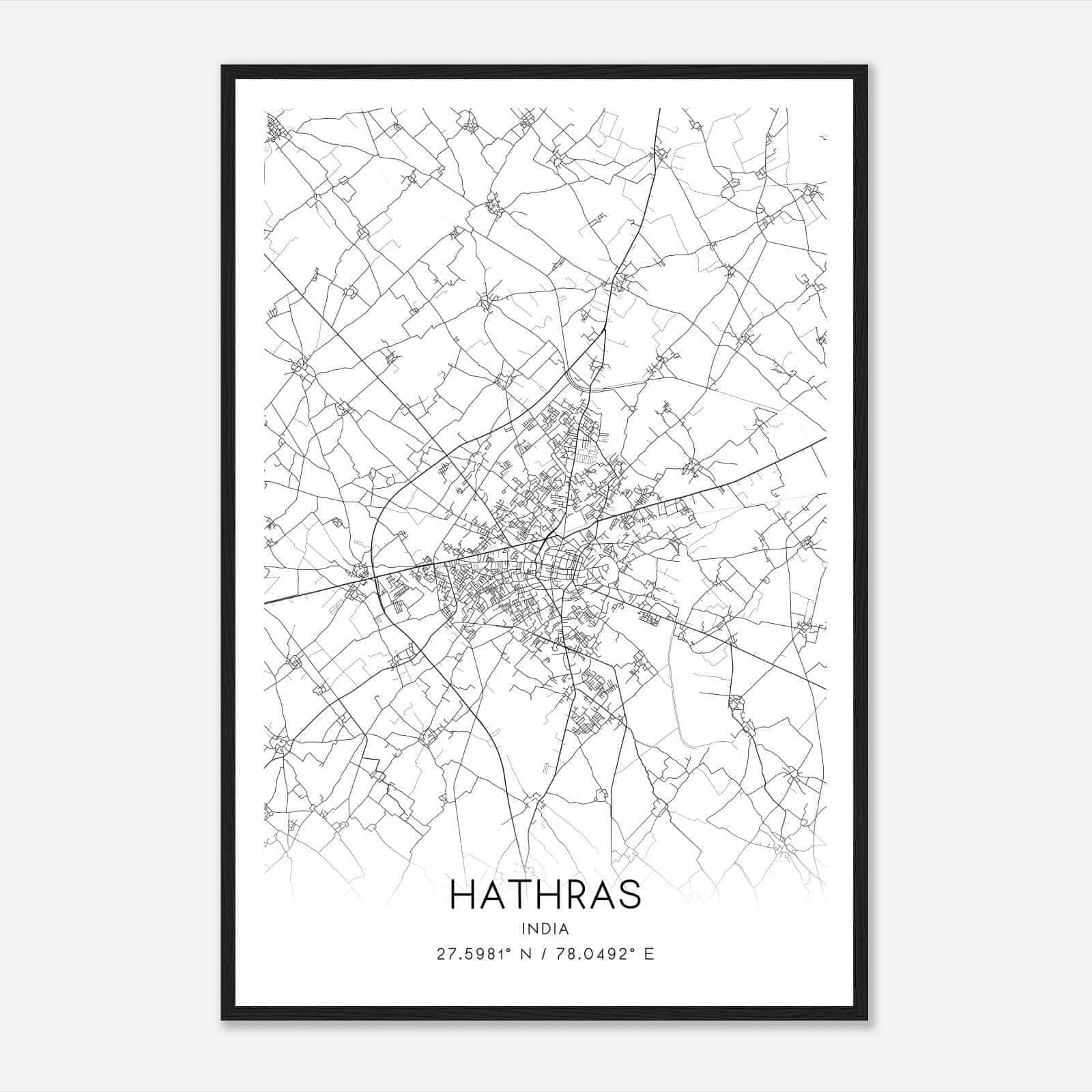 Hathras India Map Poster, Hathras City Road Wall Art Print - Custom ...
