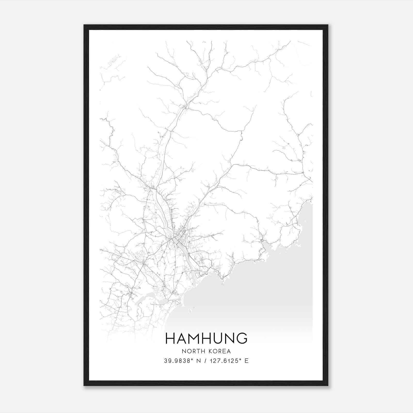 Hamhung North Korea Map Poster, Hamhung City Road Wall Art Print ...