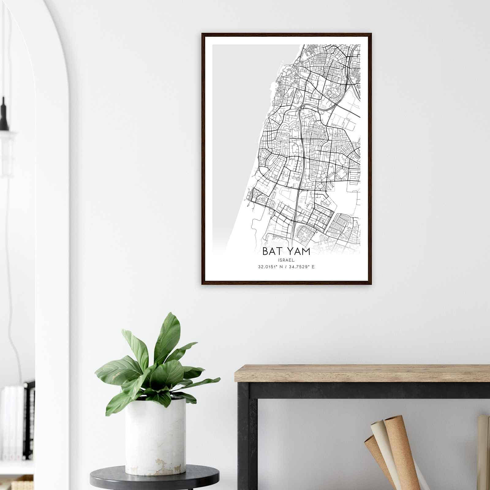 Bat Yam Israel Map Poster, Bat Yam City Road Wall Art Print - Custom ...