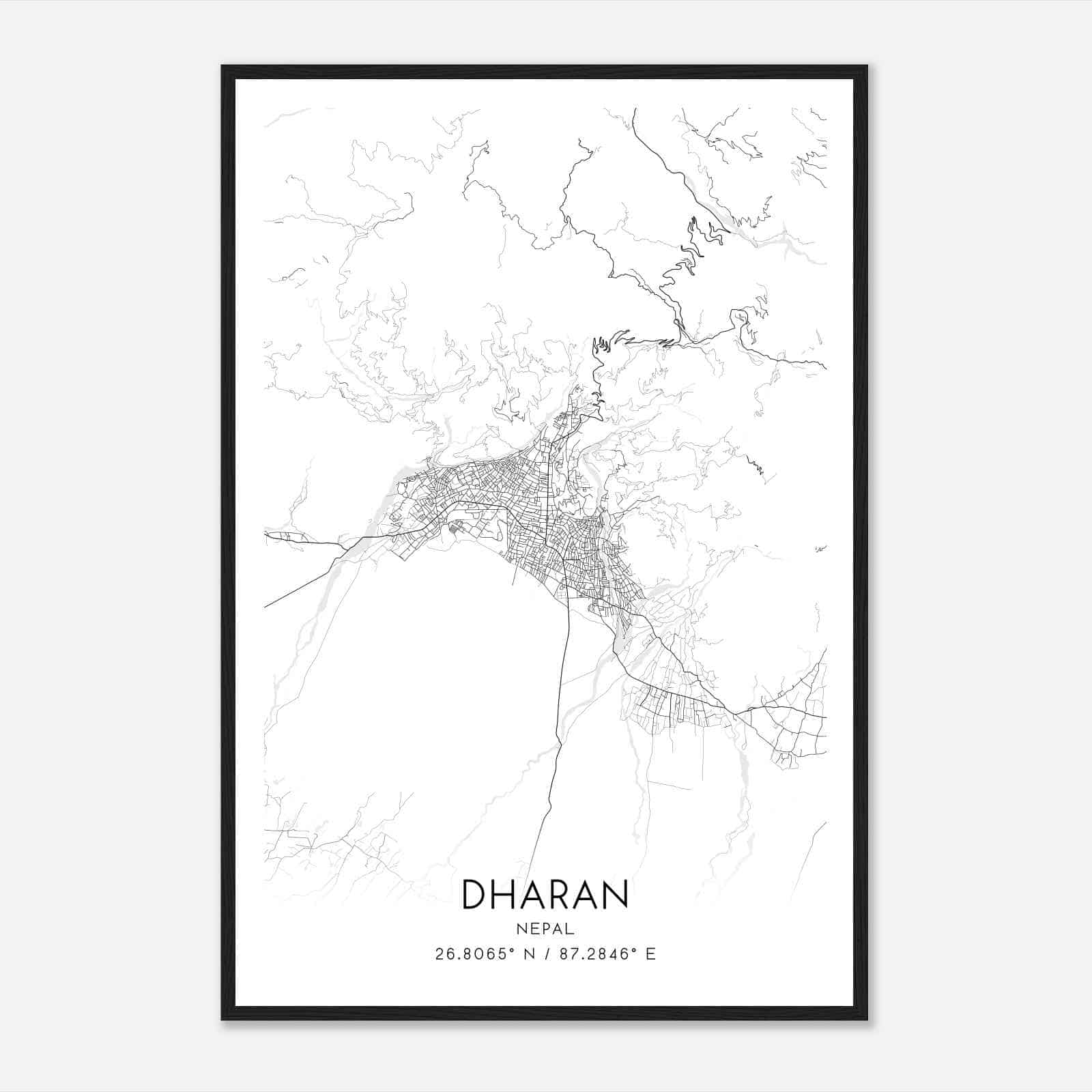 Dharan Nepal Map Poster, Dharan City Road Wall Art Print - Custom Maps ...