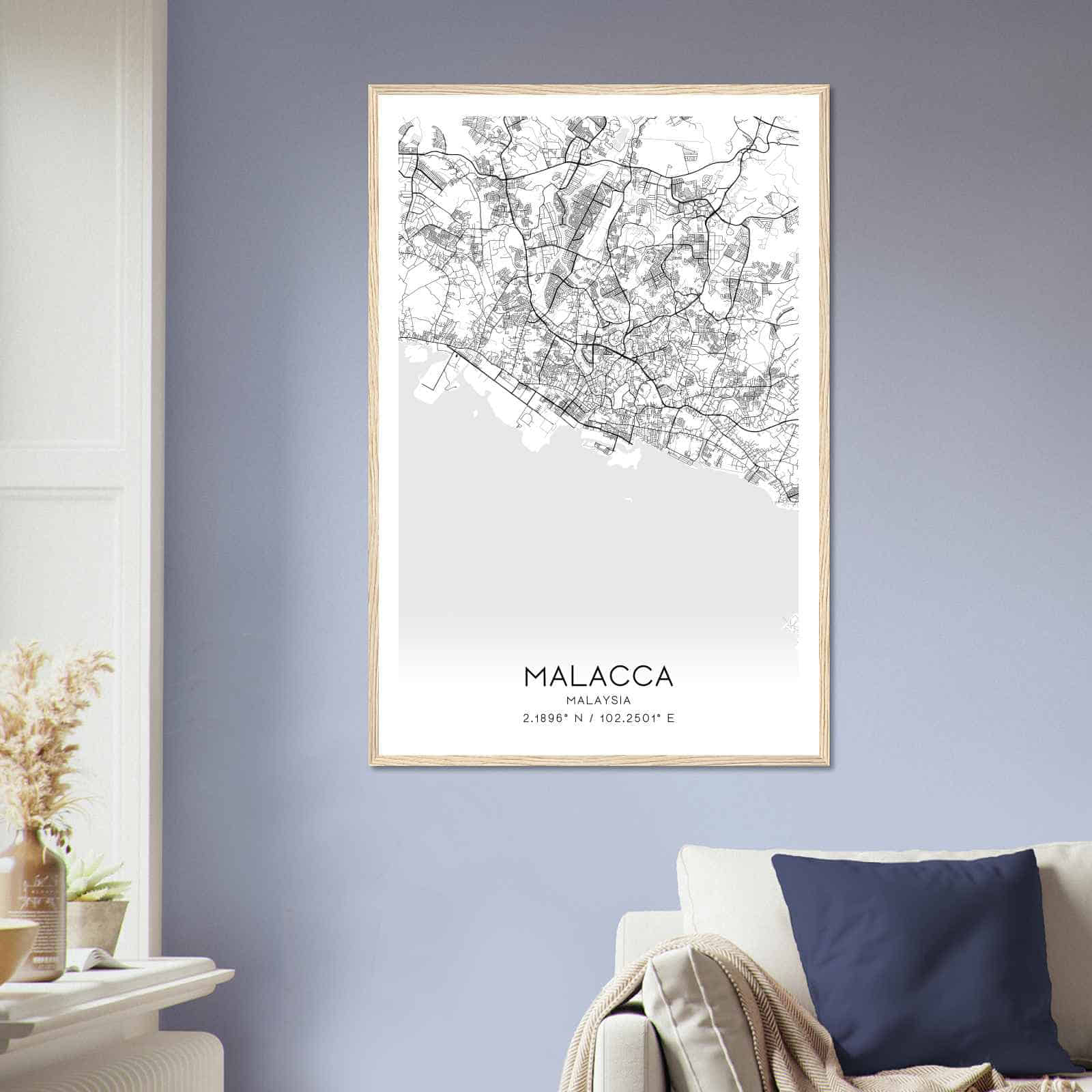 Malacca Malaysia Map Poster, Malacca City Road Wall Art Print - Custom ...