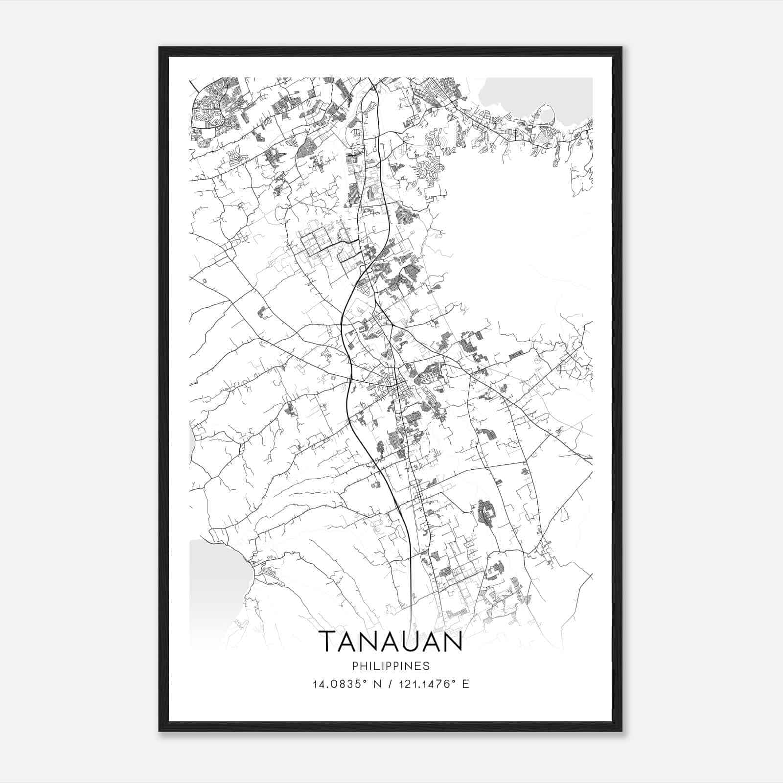 Tanauan Philippines Map Poster, Tanauan City Road Wall Art Print ...