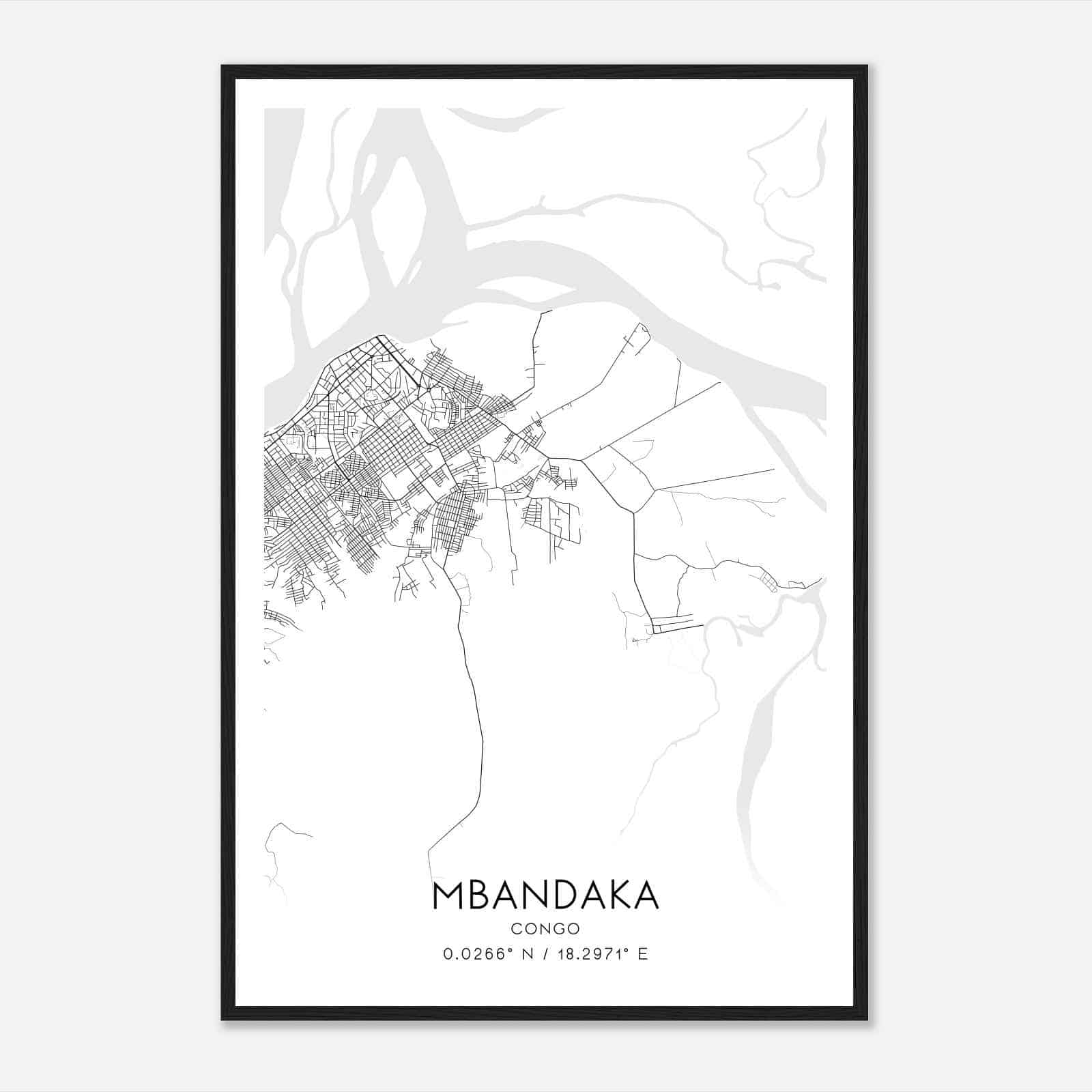 Mbandaka Congo Map Poster, Mbandaka City Road Wall Art Print - Custom ...