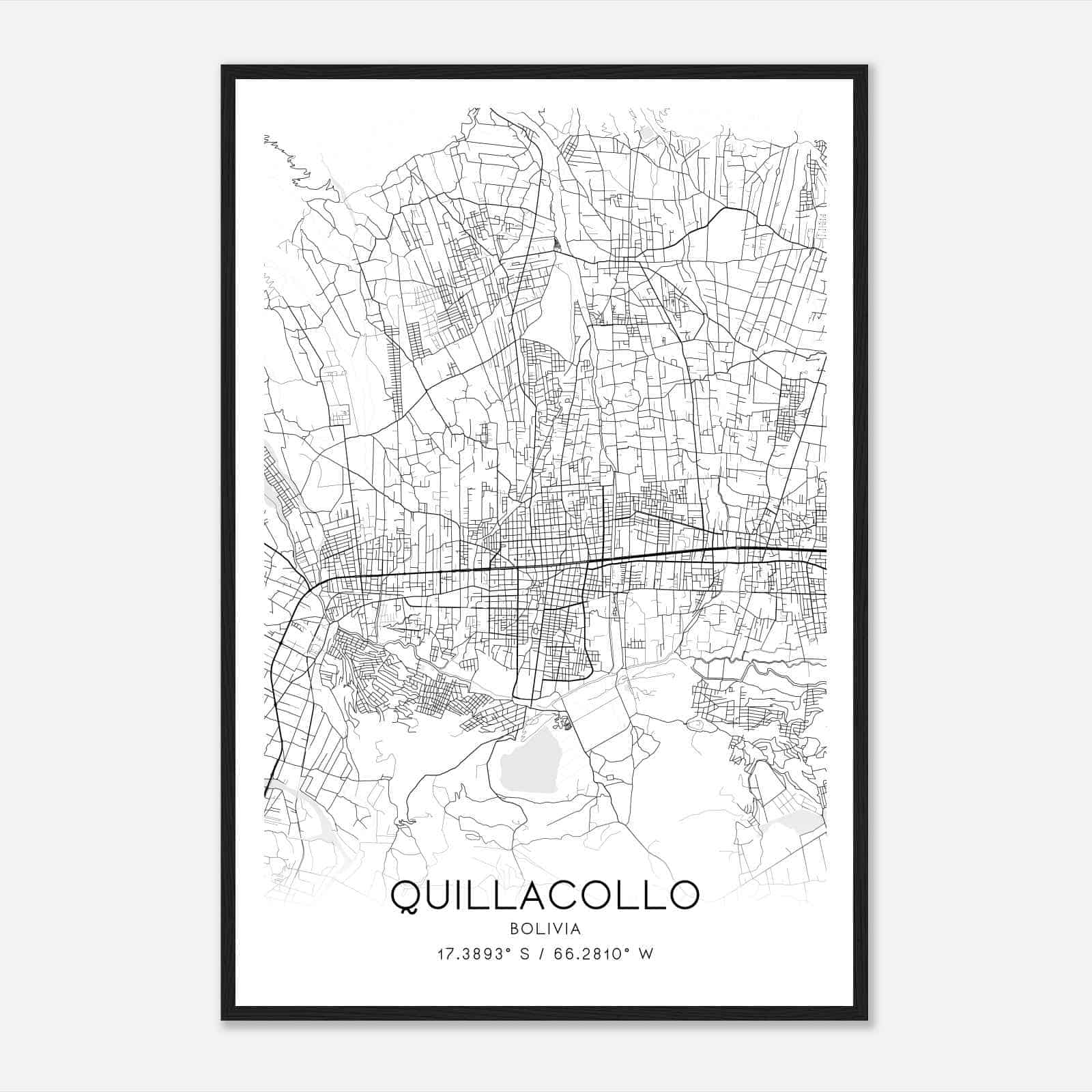 Quillacollo Bolivia Map Poster, Quillacollo City Road Wall Art Print ...